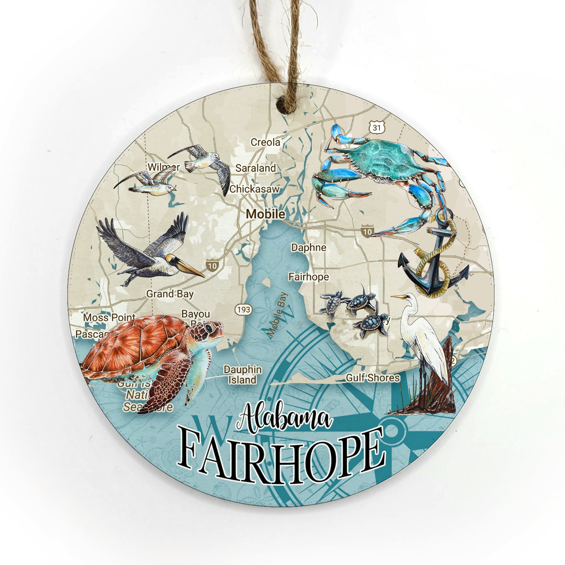Fairhope, AL Salt Life Circle Shaped Wood Map Souvenir Ornament – MapMom