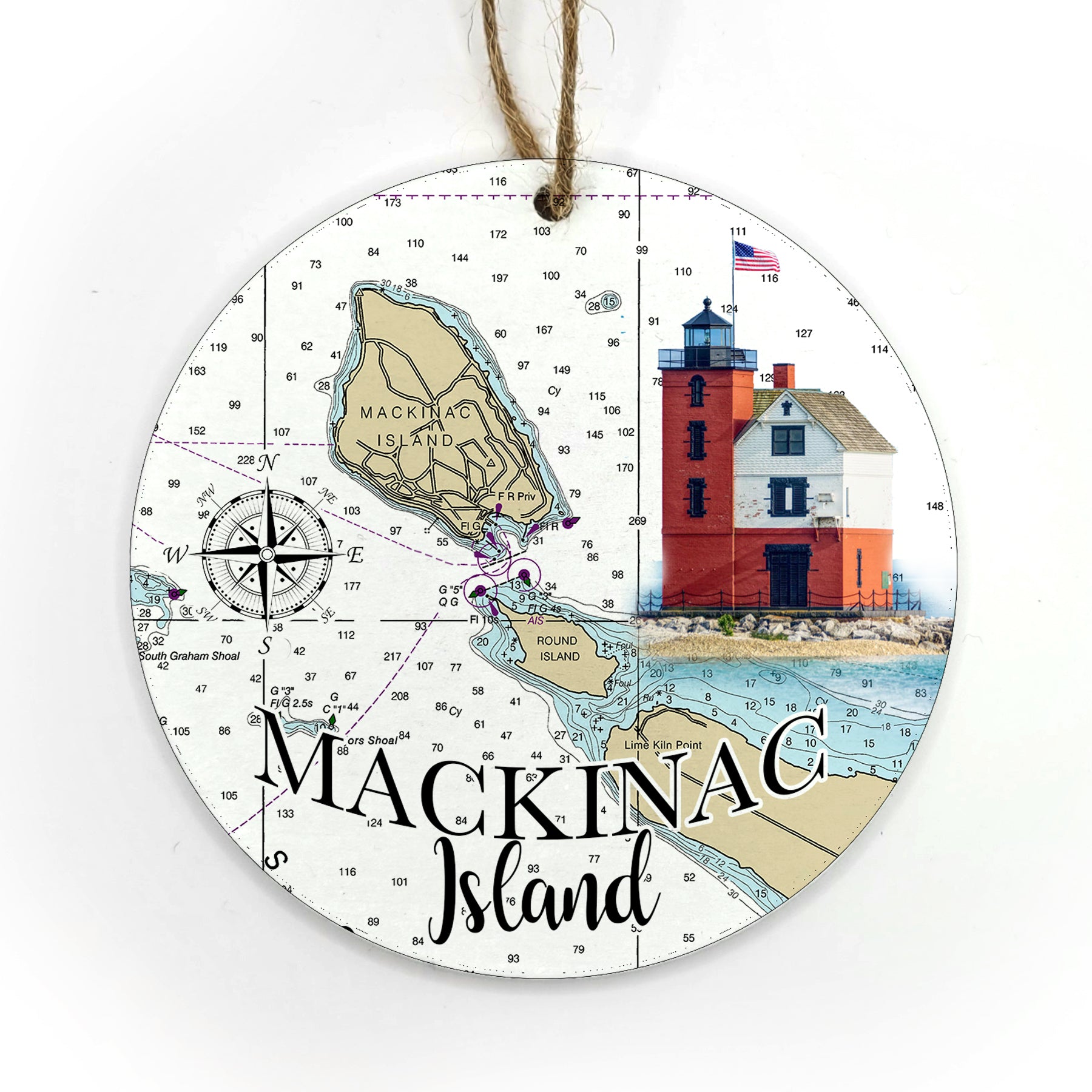 Mackinac Island, MI Circle Shaped Wood Map Souvenir Ornament – MapMom