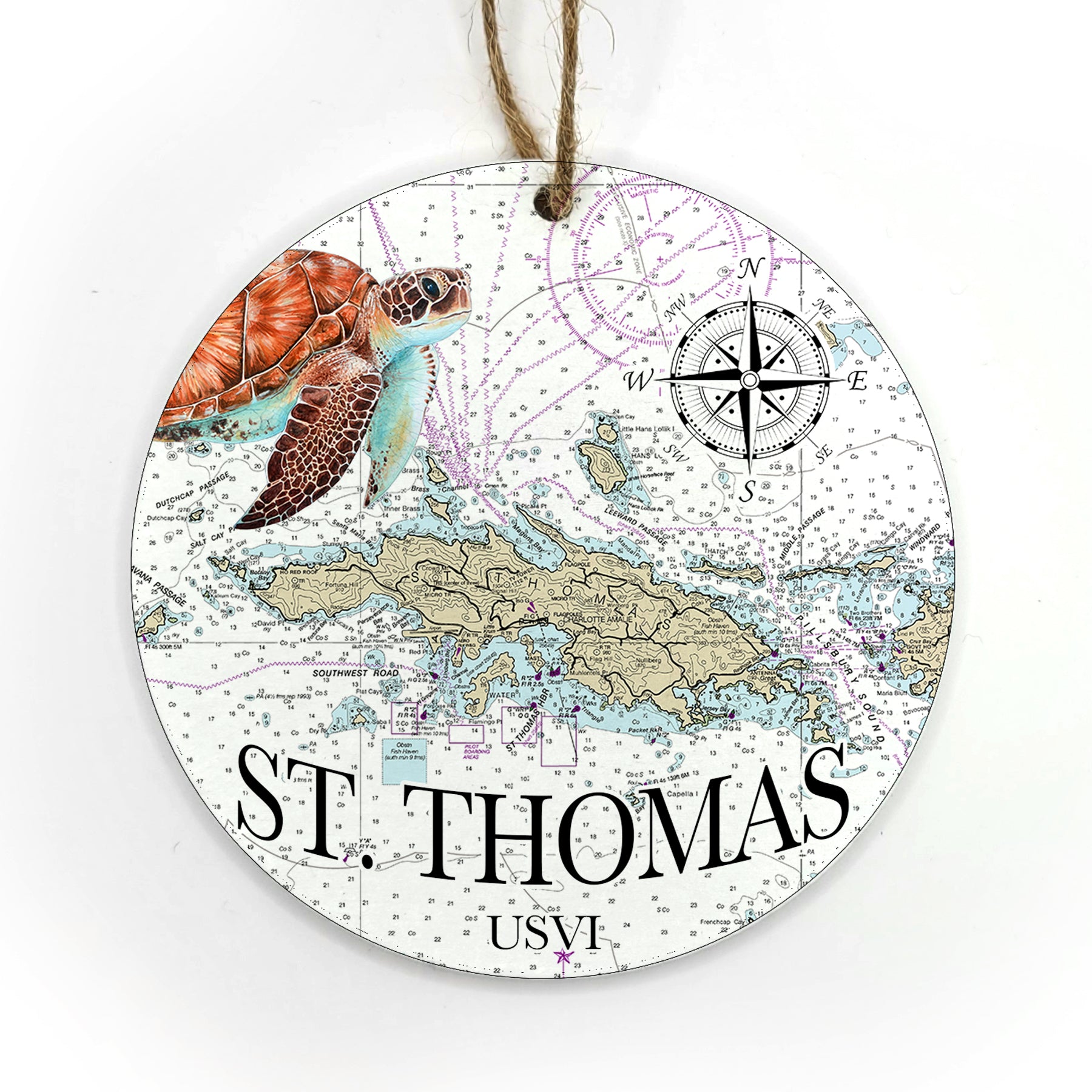 St. Thomas, USVI Circle Shaped Wood Map Souvenir Ornament – MapMom