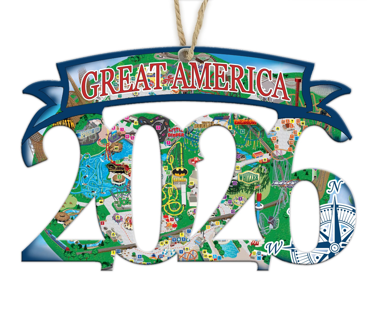 Theme Park Year Shaped Wood Artwork Map Souvenir Ornament -Various Par ...