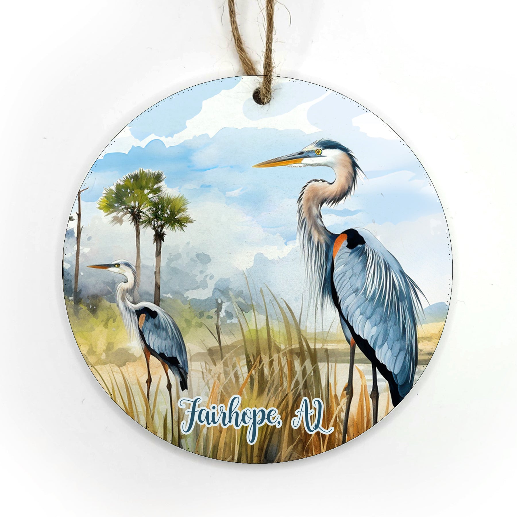Fairhope, AL Heron Circle Shaped Wood Map Souvenir Ornament – MapMom