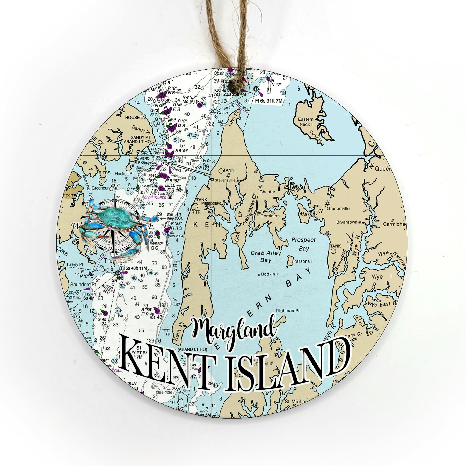 Kent Island, MD Circle Shaped Wood Map Souvenir Ornament – MapMom