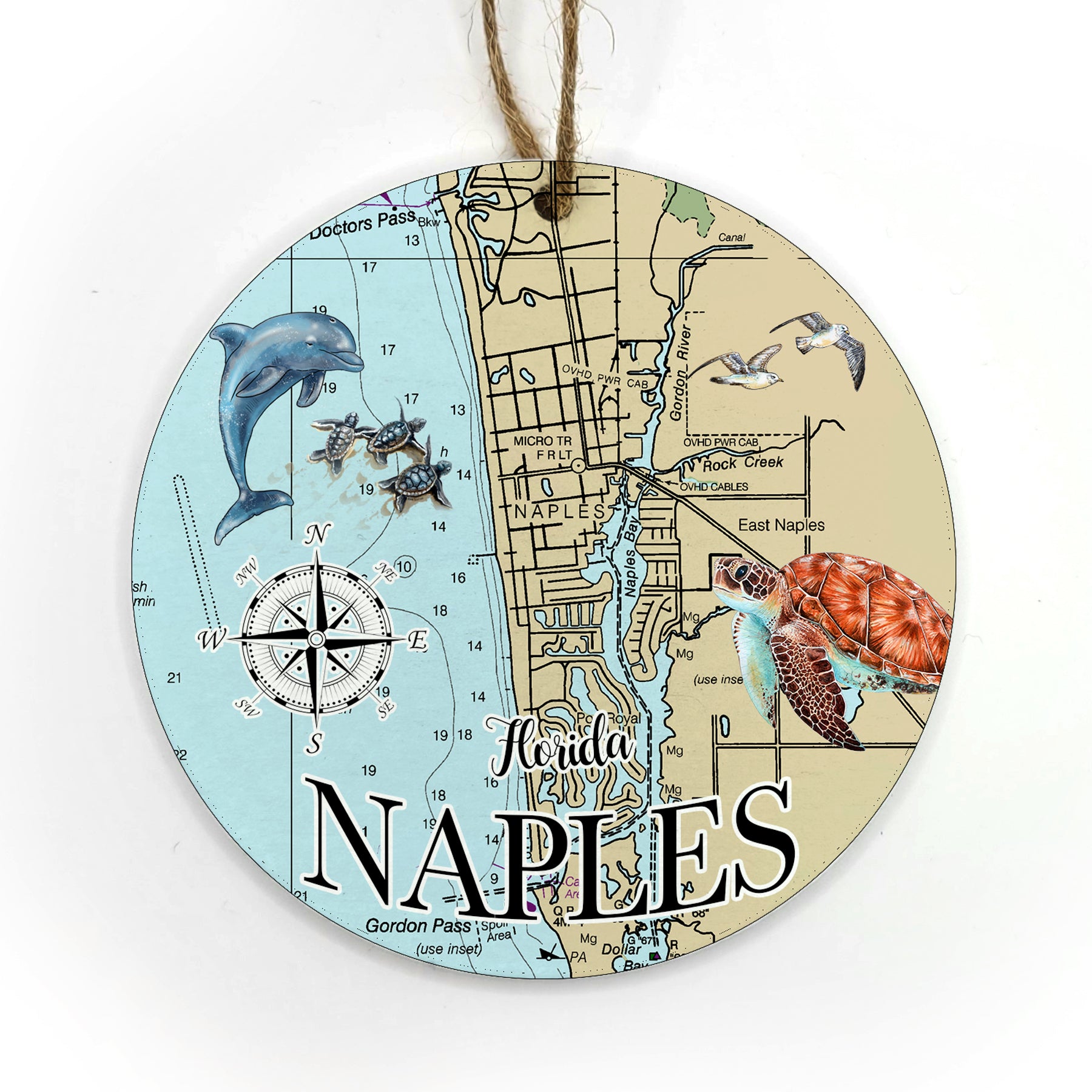 Naples, FL Circle Shaped Wood Map Souvenir Ornament – MapMom