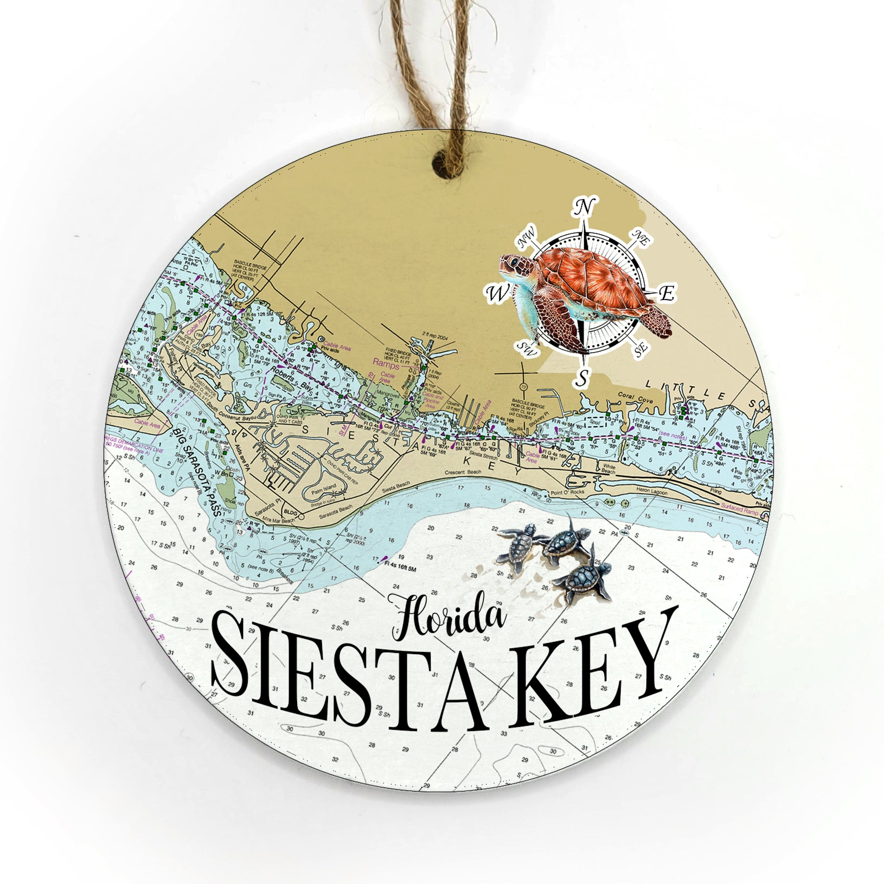 Siesta Key, FL Circle Shaped Wood Map Souvenir Ornament – MapMom