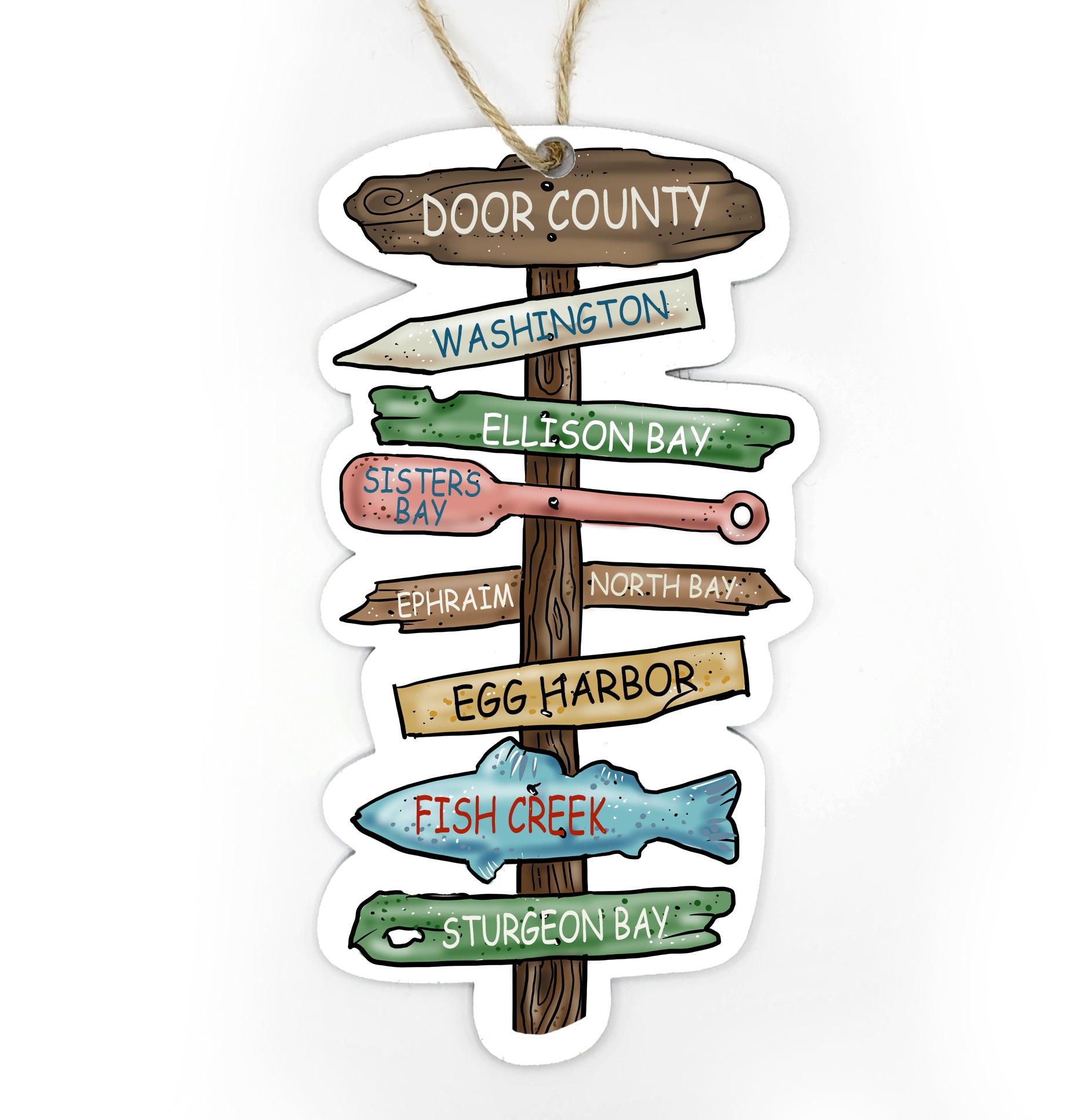 Door County, WI Driftwood Sign Wood Ornament – MapMom