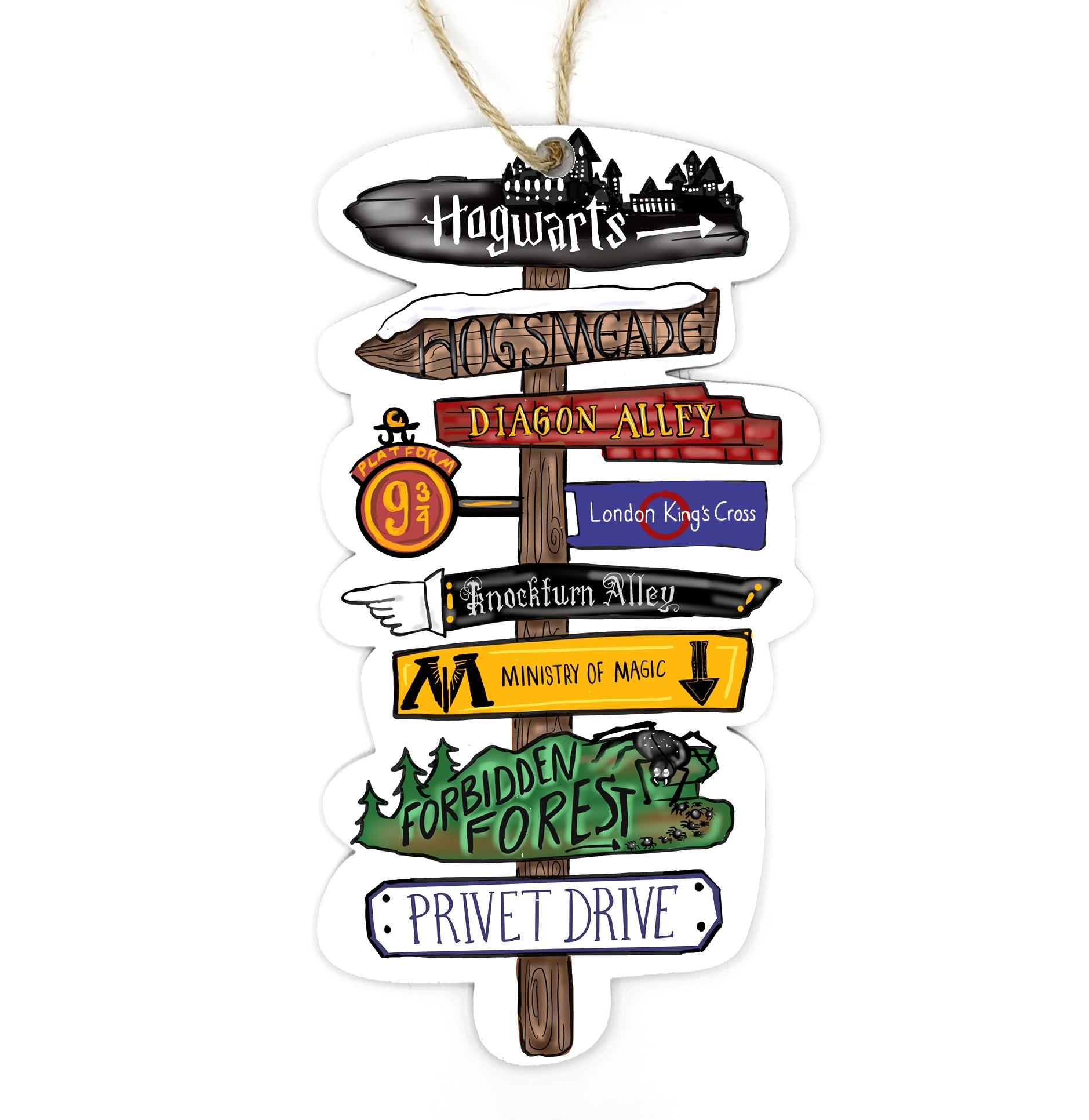 Wizarding World, School of Magic Directional Wood Ornament Sign – MapMom