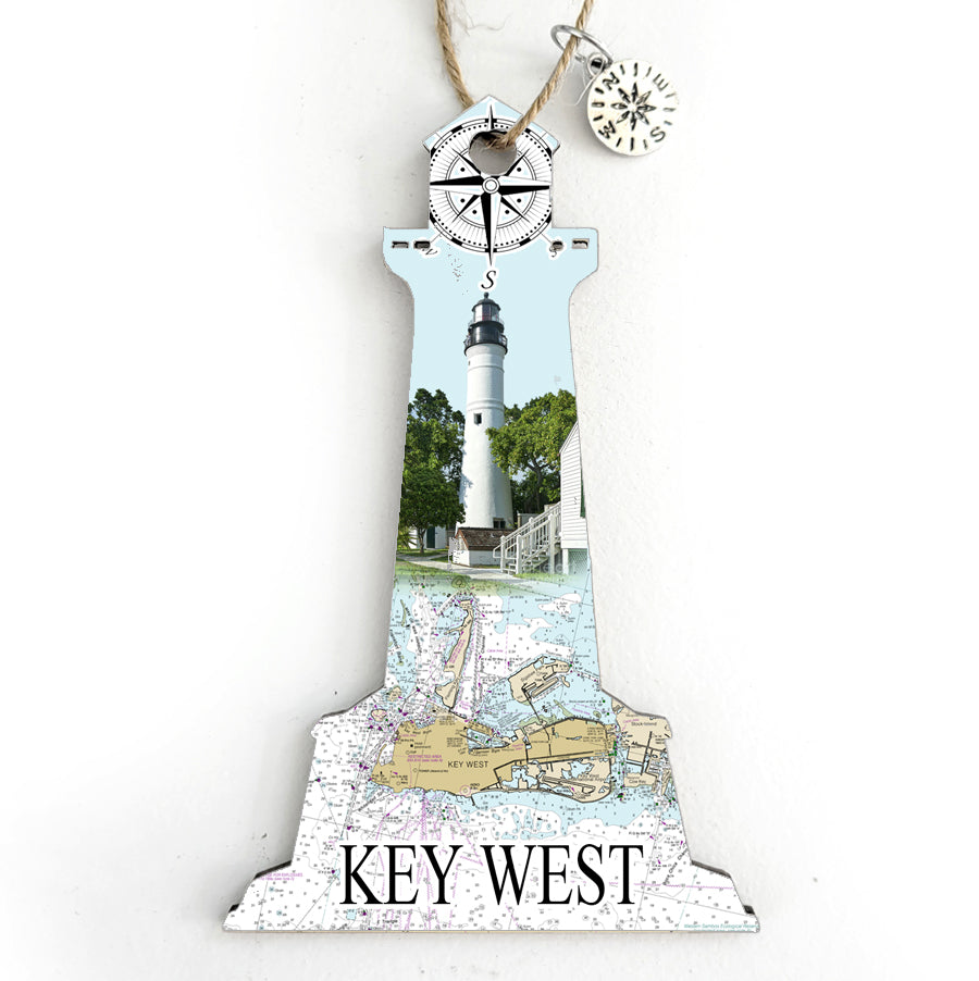 Key West, FL Lighthouse Shaped Wood Map Souvenir Ornament – MapMom