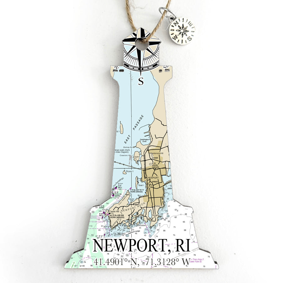 Newport, RI Lighthouse Shaped Wood Map Souvenir Ornament – MapMom