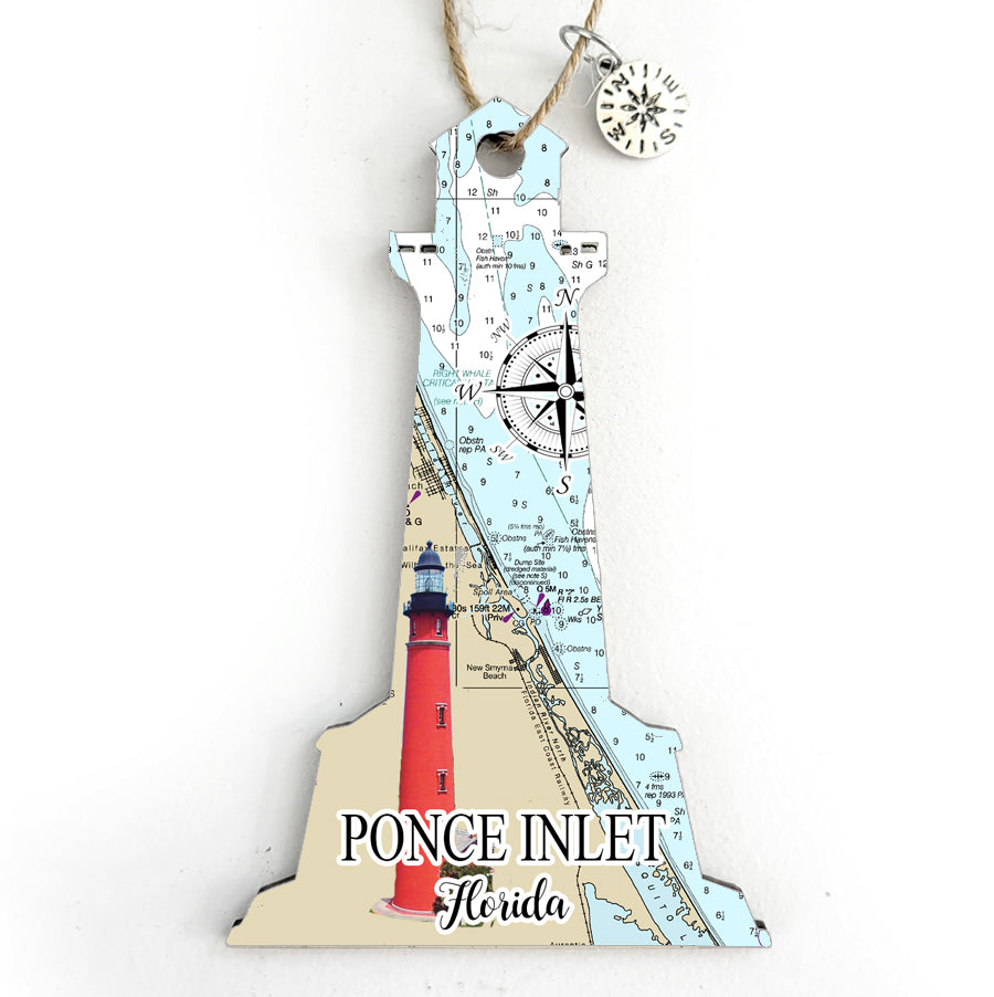 Ponce Inlet, FL Lighthouse Shaped Wood Map Souvenir Ornament – MapMom