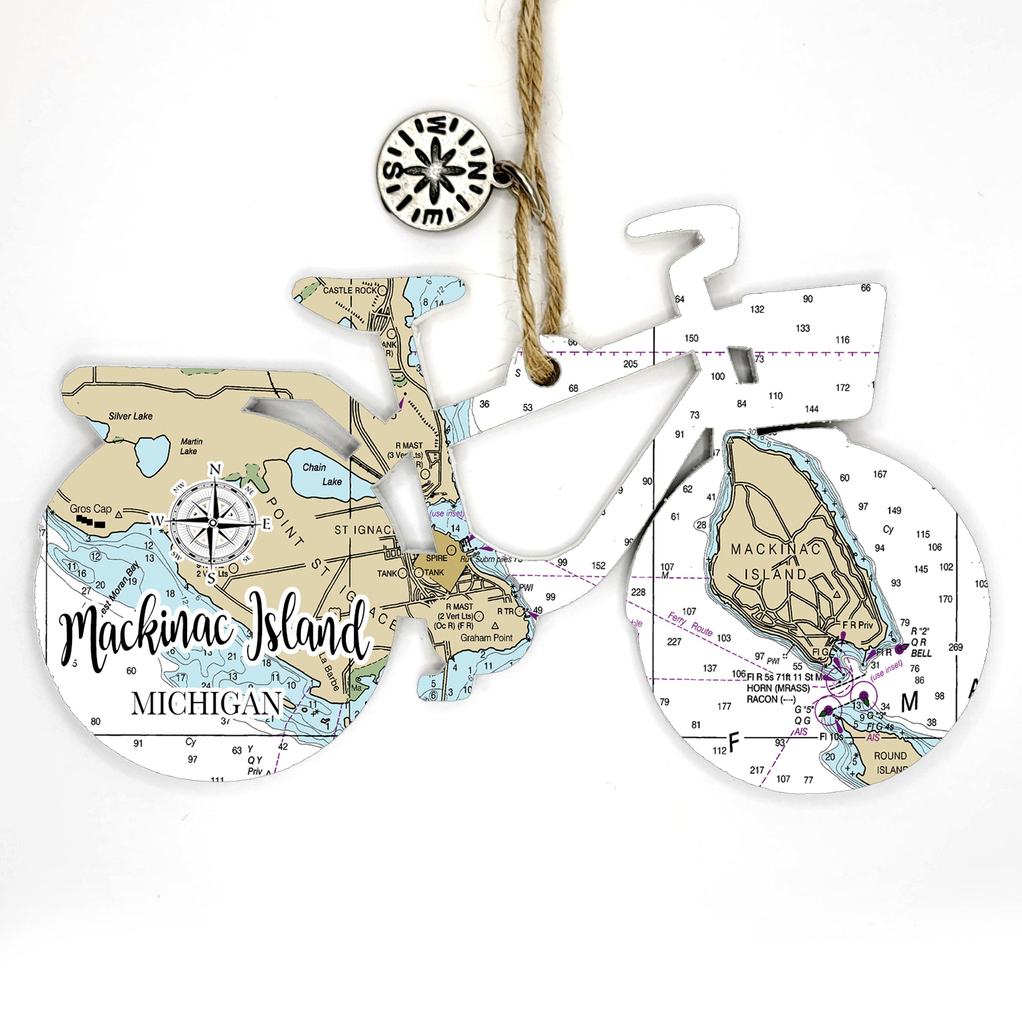 Mackinac Island, MI Bicycle Bike Shaped Wood Map Souvenir Ornament – MapMom