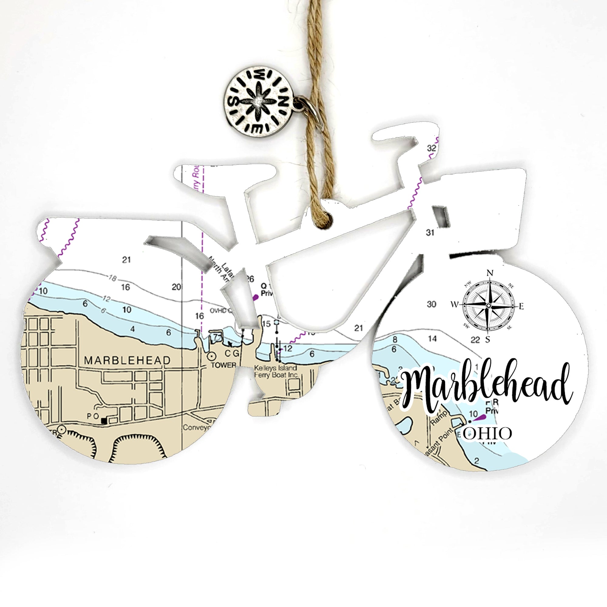 Marblehead, OH Bicycle Bike Shaped Wood Map Souvenir Ornament – MapMom