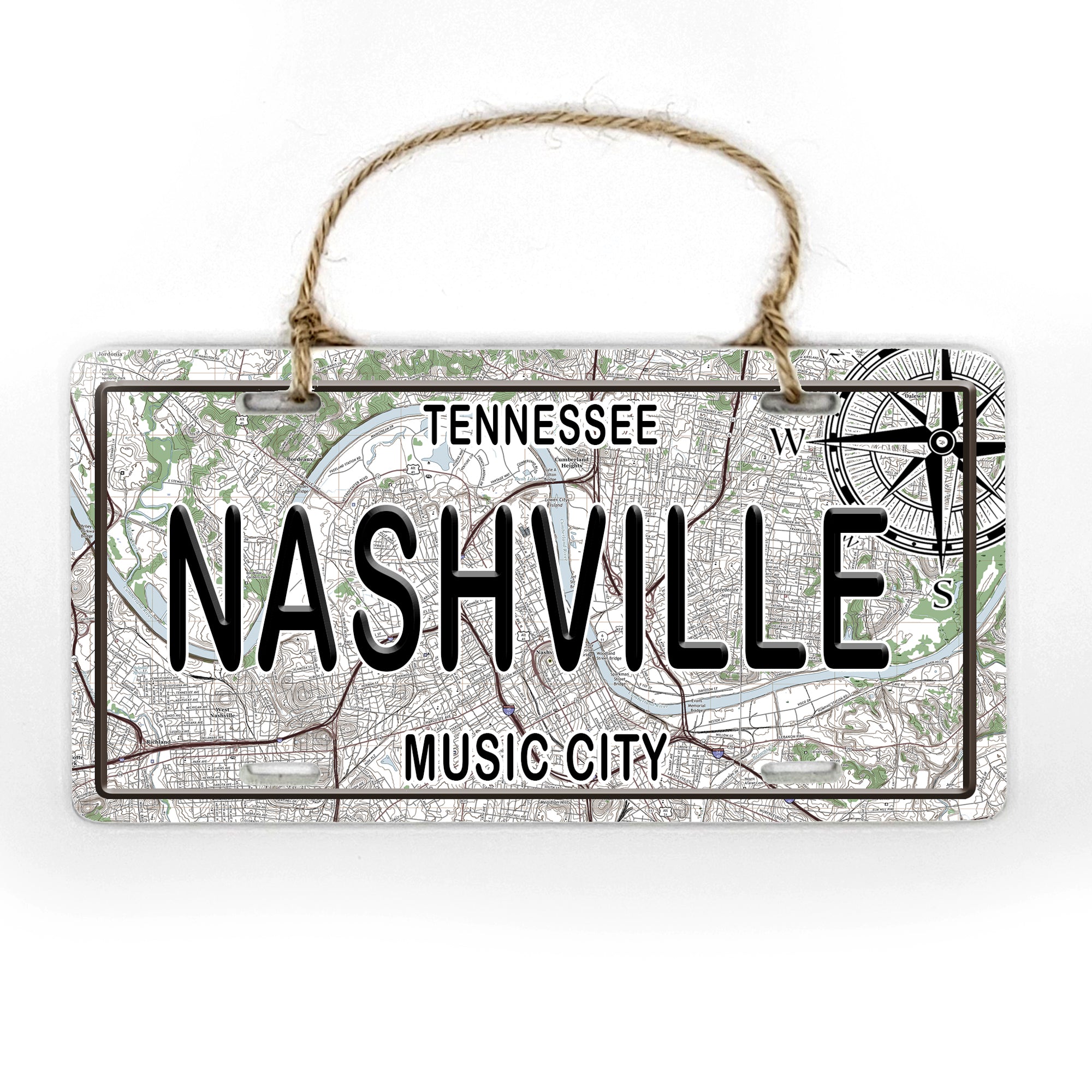 Nashville, TN License Plate Wood Map Souvenir Ornament – MapMom