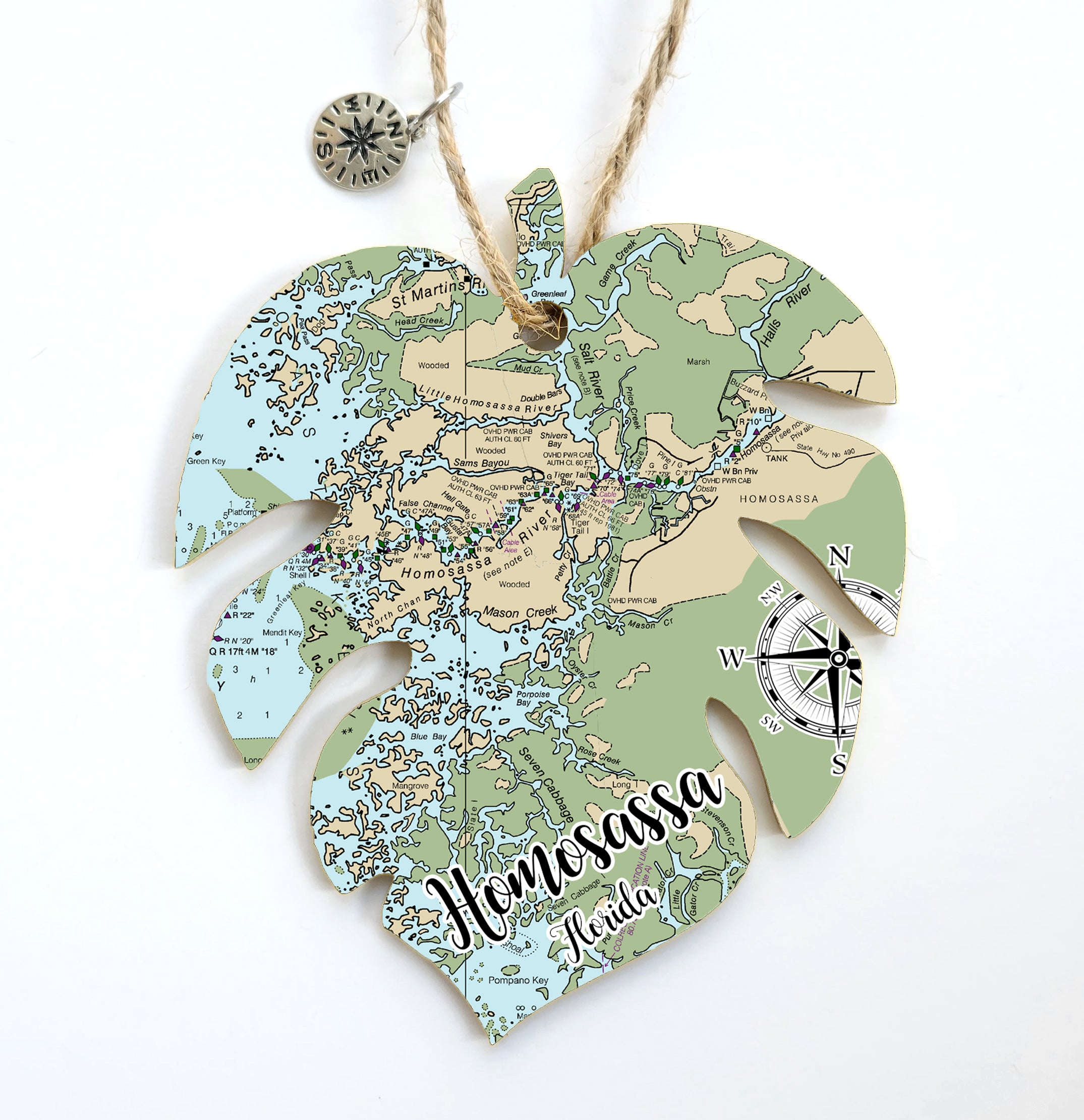 Homosassa, FL Palm Leaf Shaped Wood Map Souvenir Ornament – MapMom