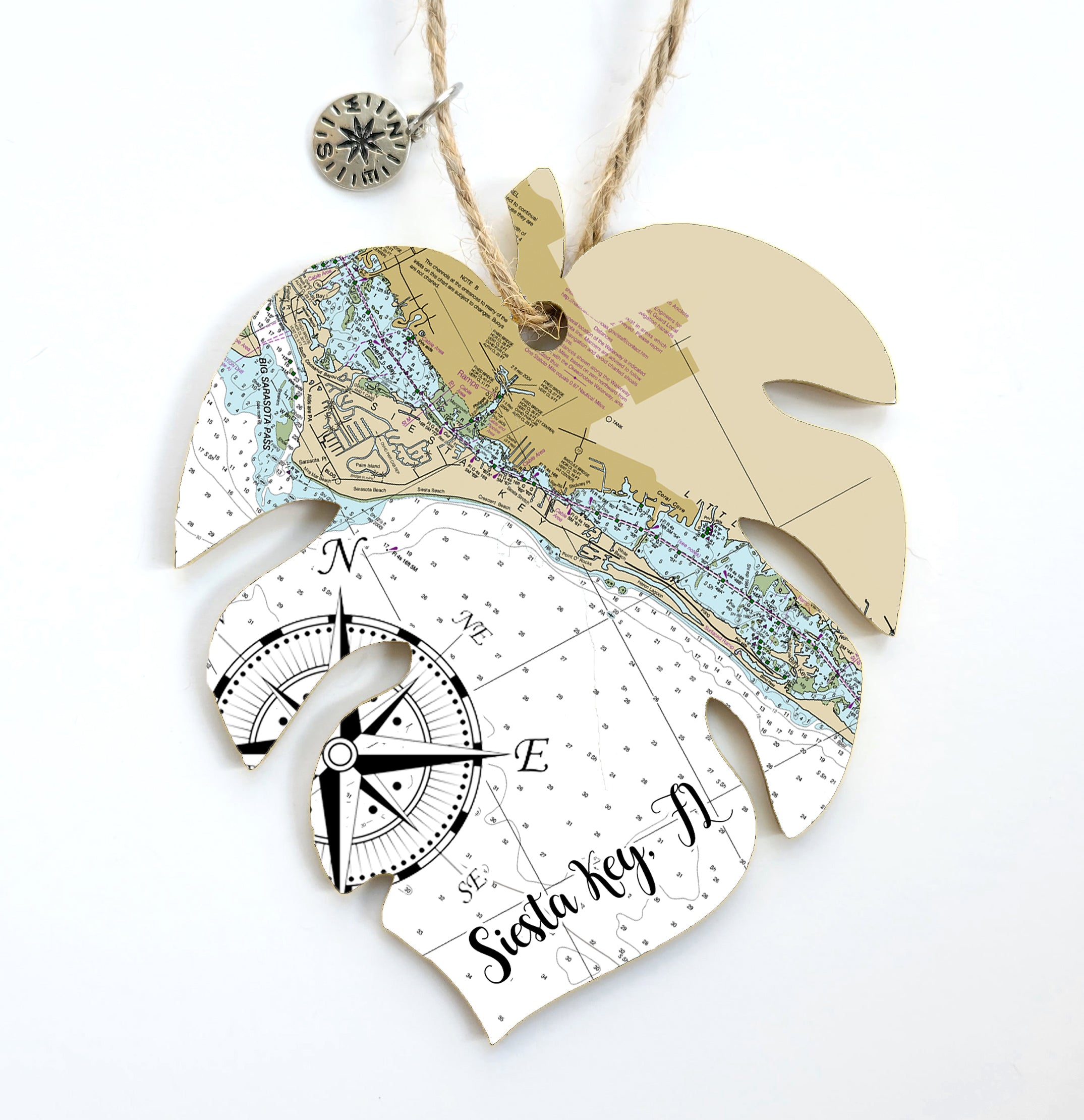 Siesta Key, FL Palm Leaf Shaped Wood Map Souvenir Ornament – MapMom