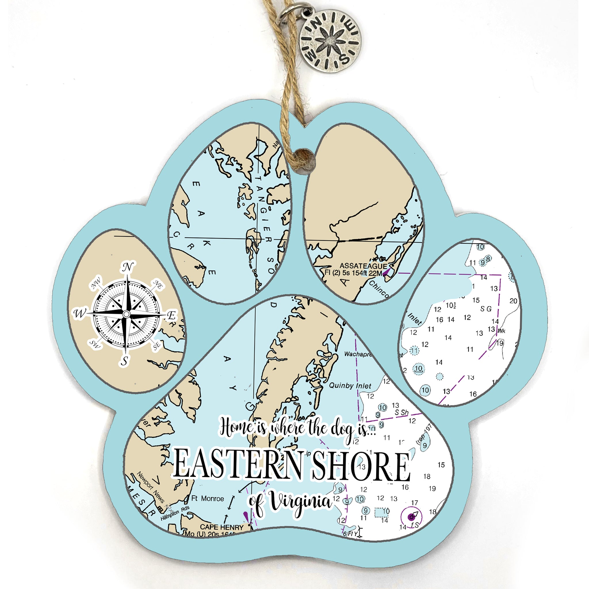 Eastern Shore of Virginia Paw Shaped Wood Map Souvenir Ornament – MapMom