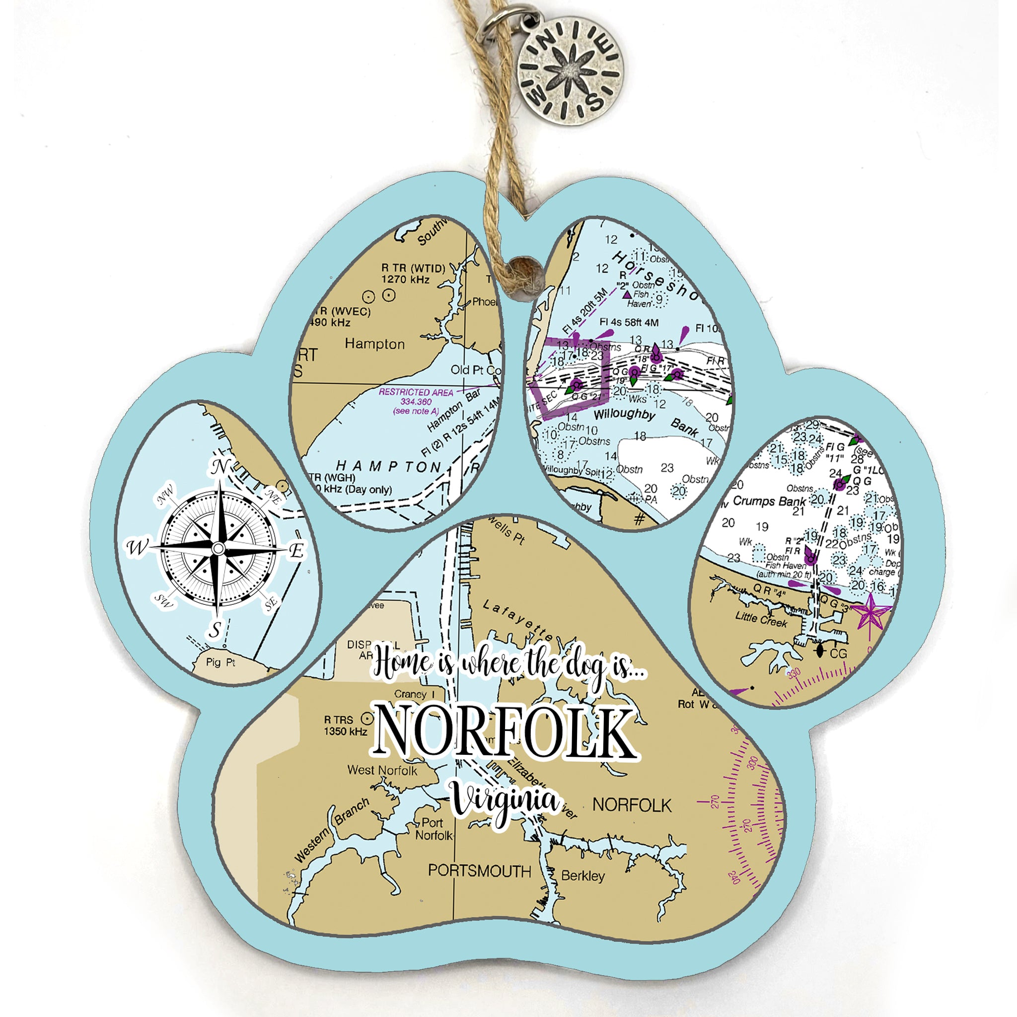 Norfolk, VA Paw Shaped Wood Map Souvenir Ornament – MapMom