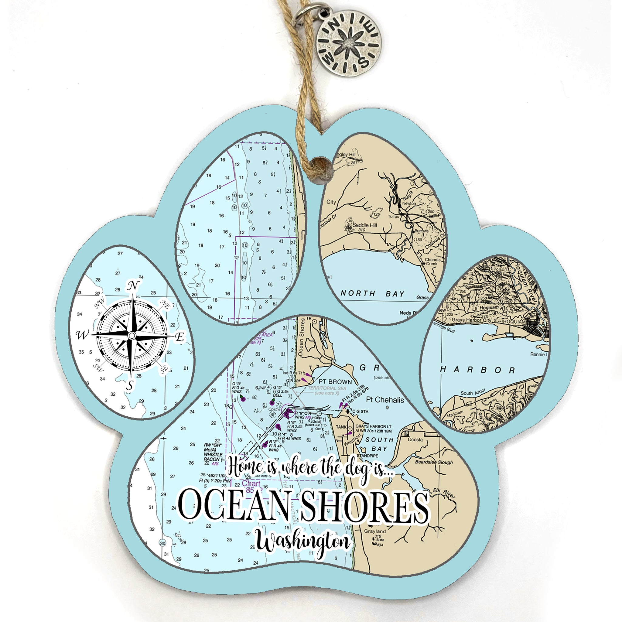 Ocean Shores, WA Paw Shaped Wood Map Souvenir Ornament – MapMom