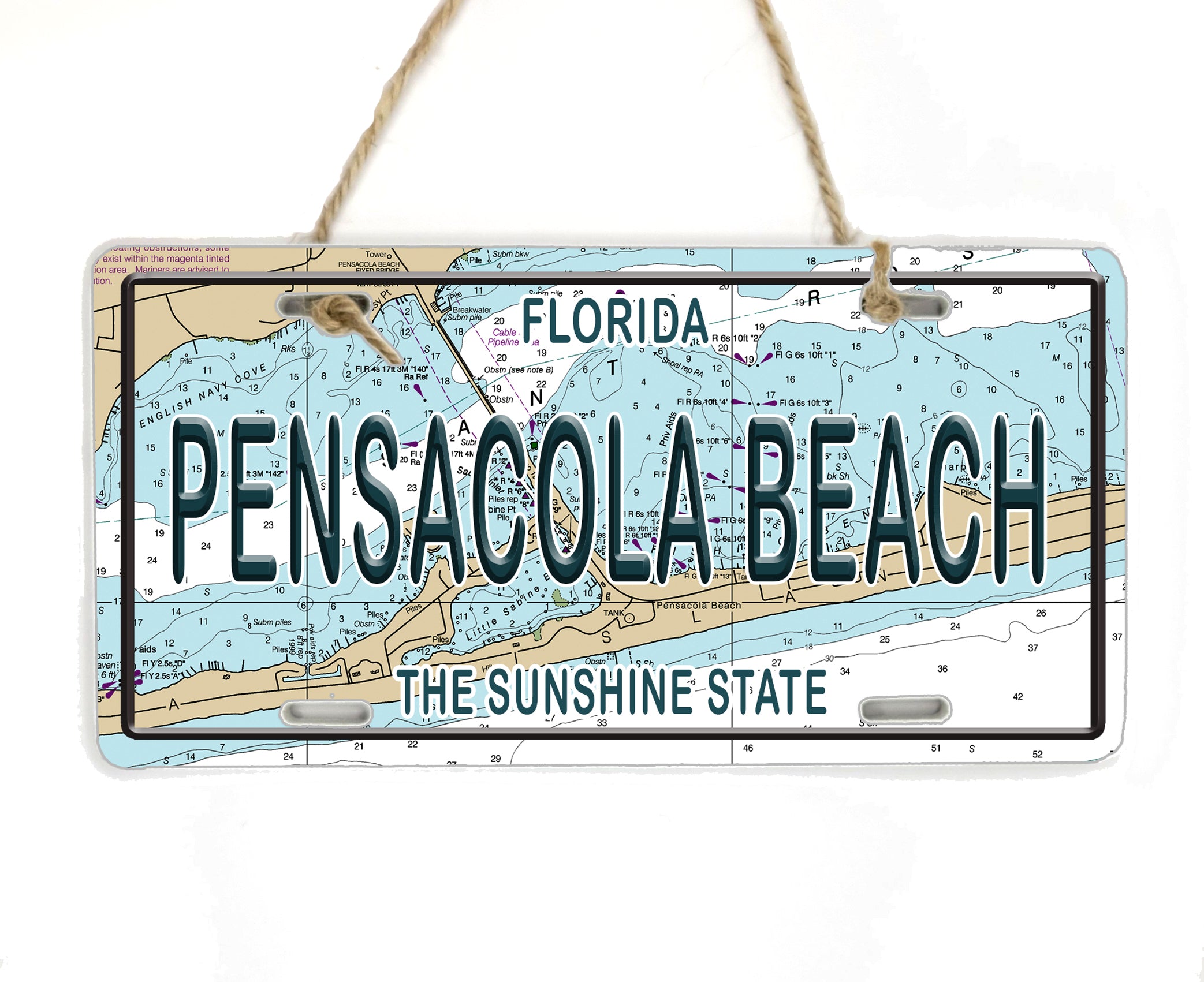 Pensacola Beach, FL License Plate Wood Map Souvenir Ornament – MapMom