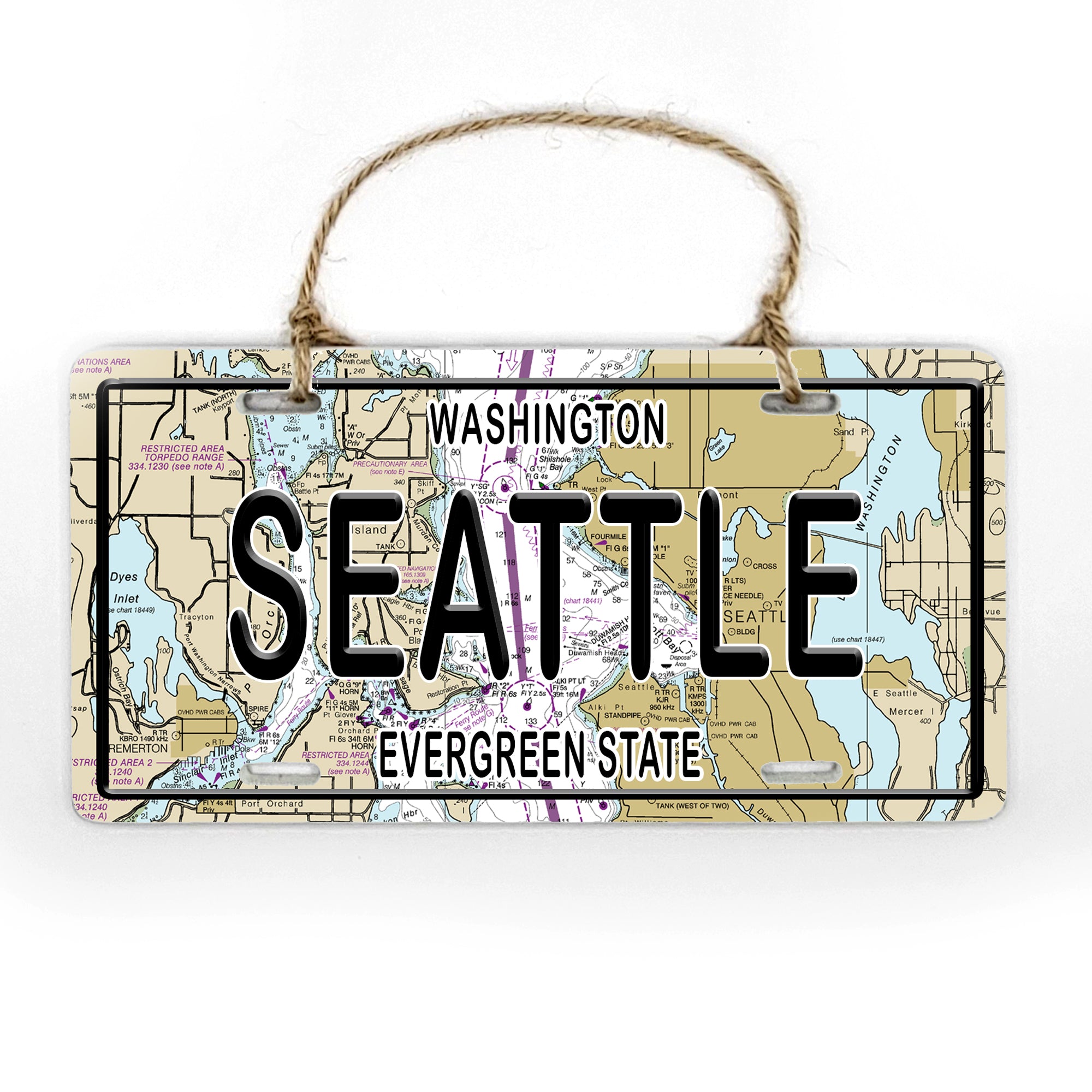 Seattle, WA License Plate Wood Map Souvenir Ornament – MapMom