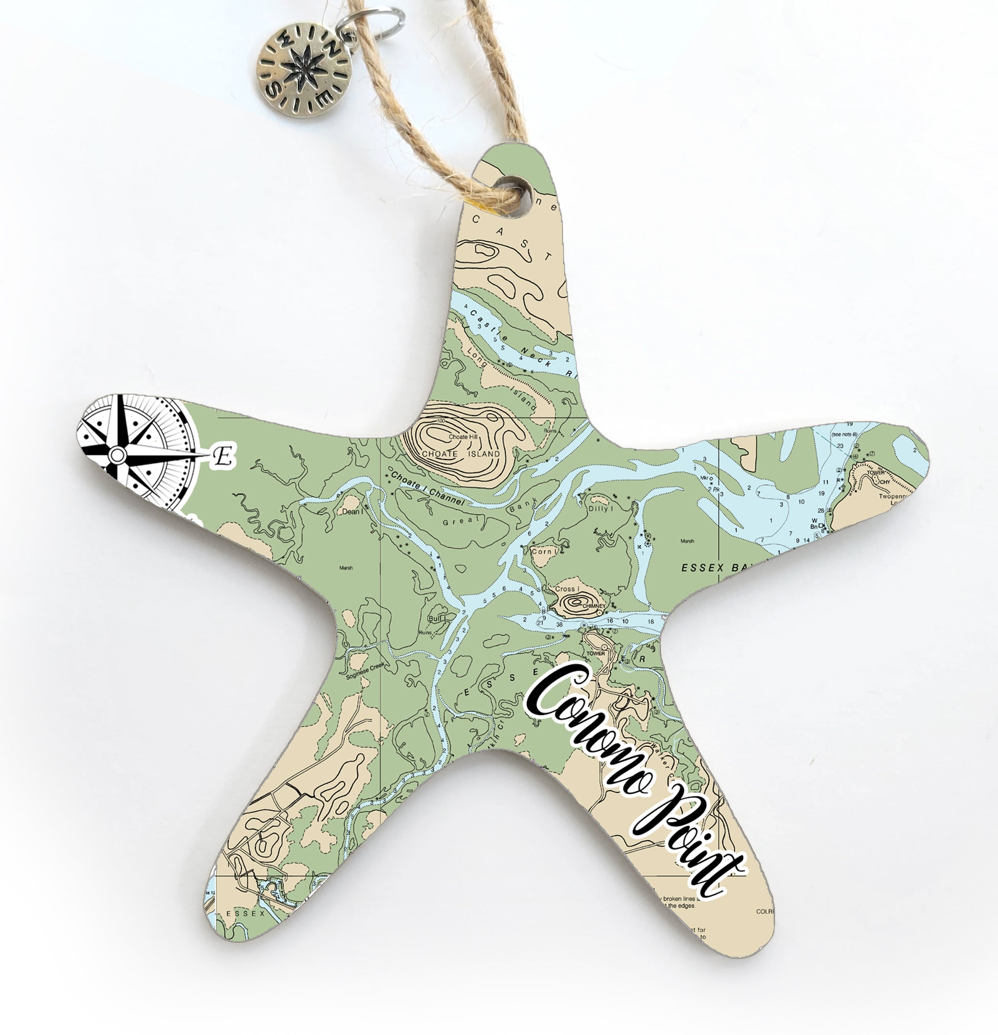 Conomo Point, MA Starfish Shaped Wood Map Souvenir Ornament – MapMom