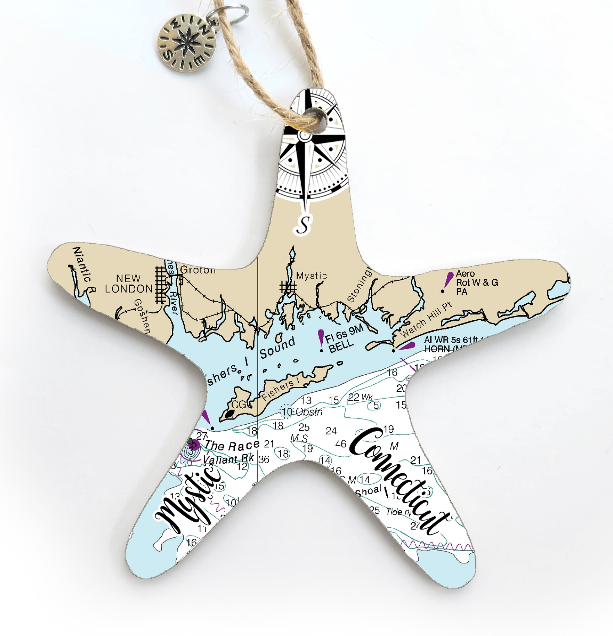 Mystic, CT Starfish Shaped Wood Map Souvenir Ornament – MapMom