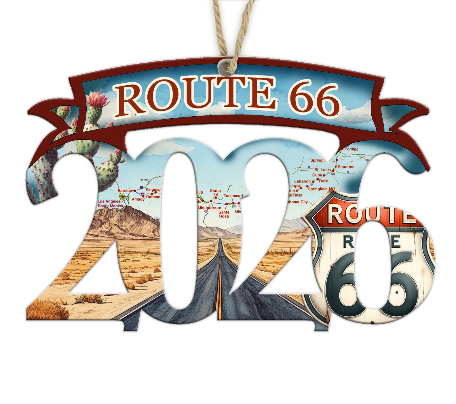 Route 66 Year Shaped Wood Map Souvenir Ornament – MapMom