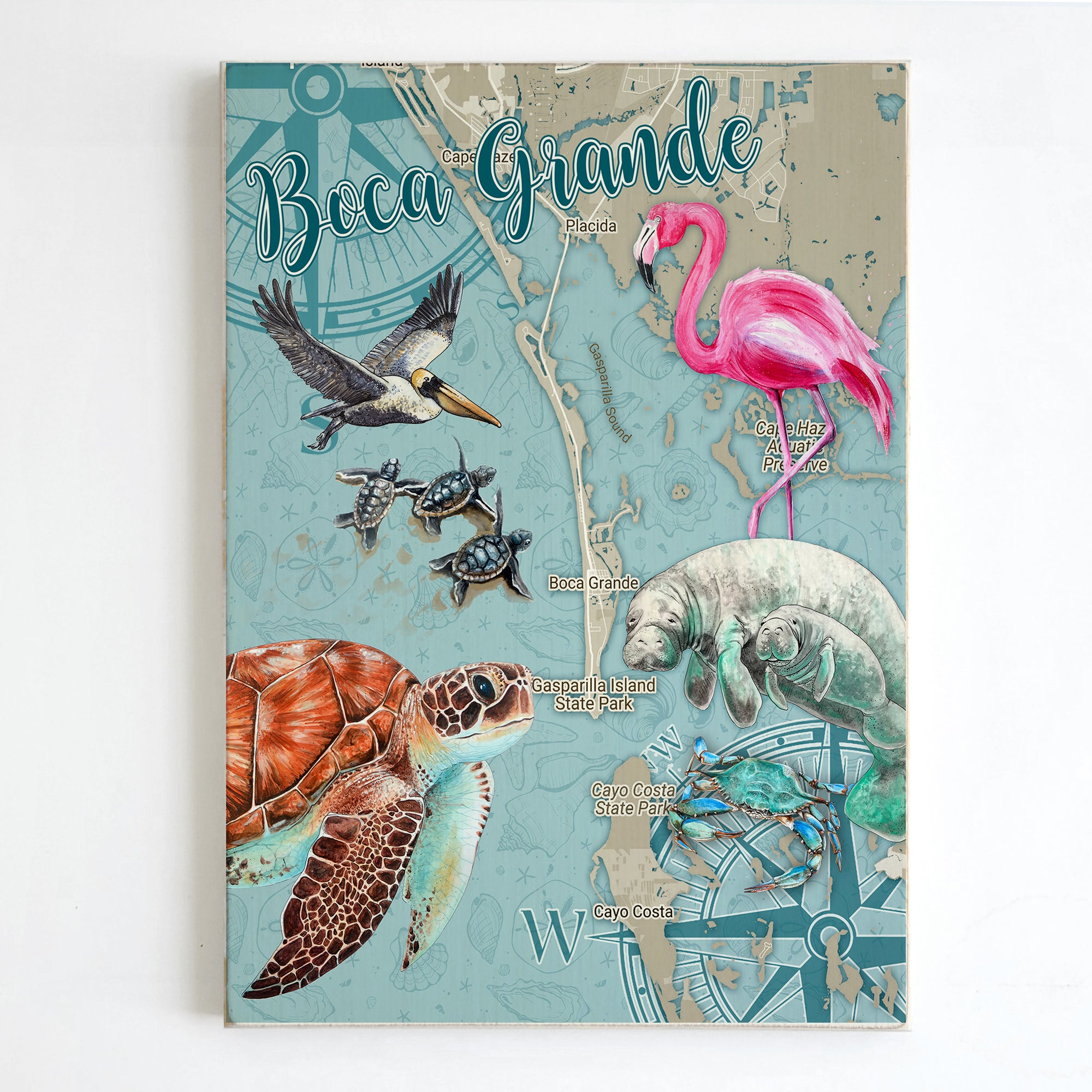 Map Of Boca Grande Florida Gasparilla Island, FL Nautical Wood Maps
