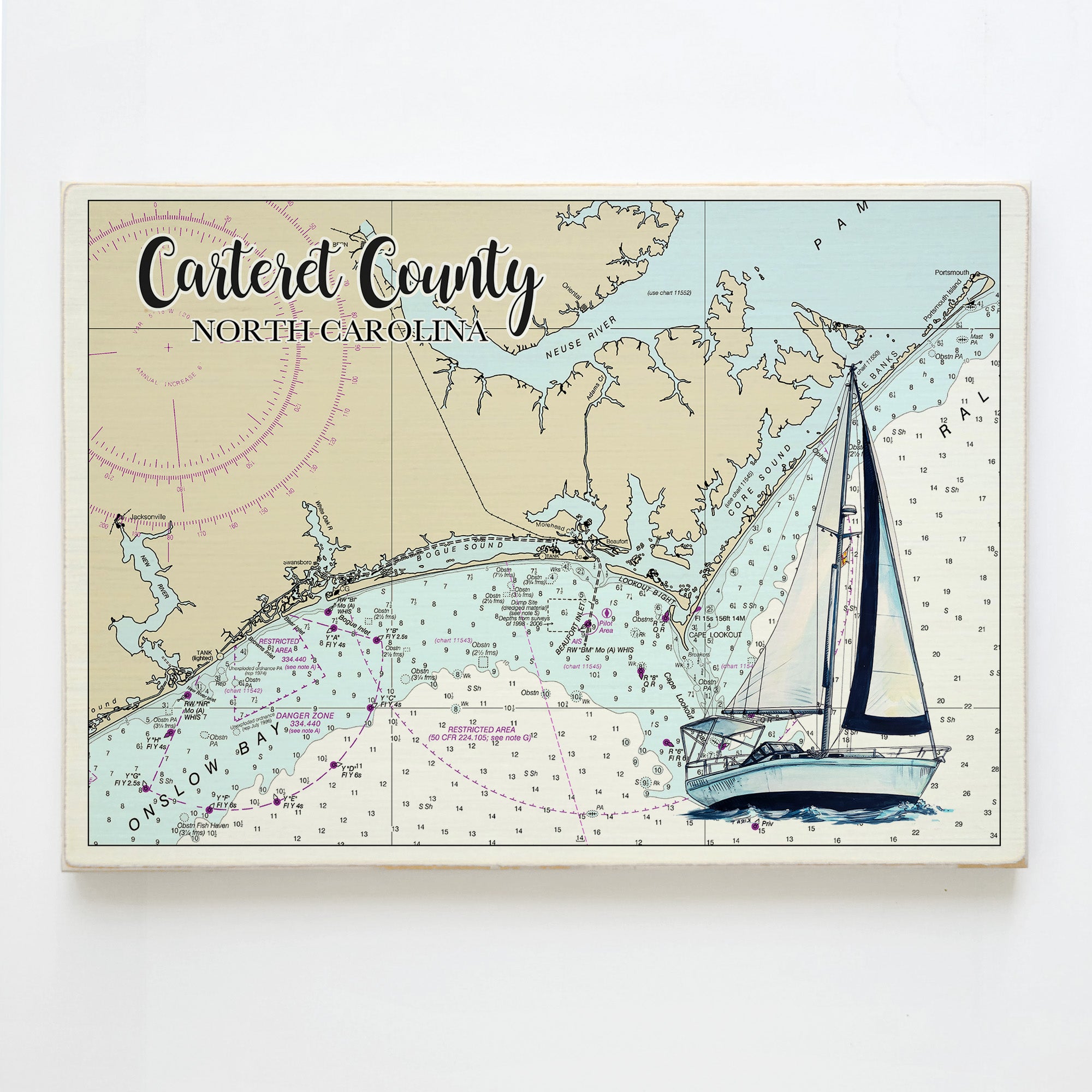 Carteret County, NC Sailboat Plank Map – MapMom
