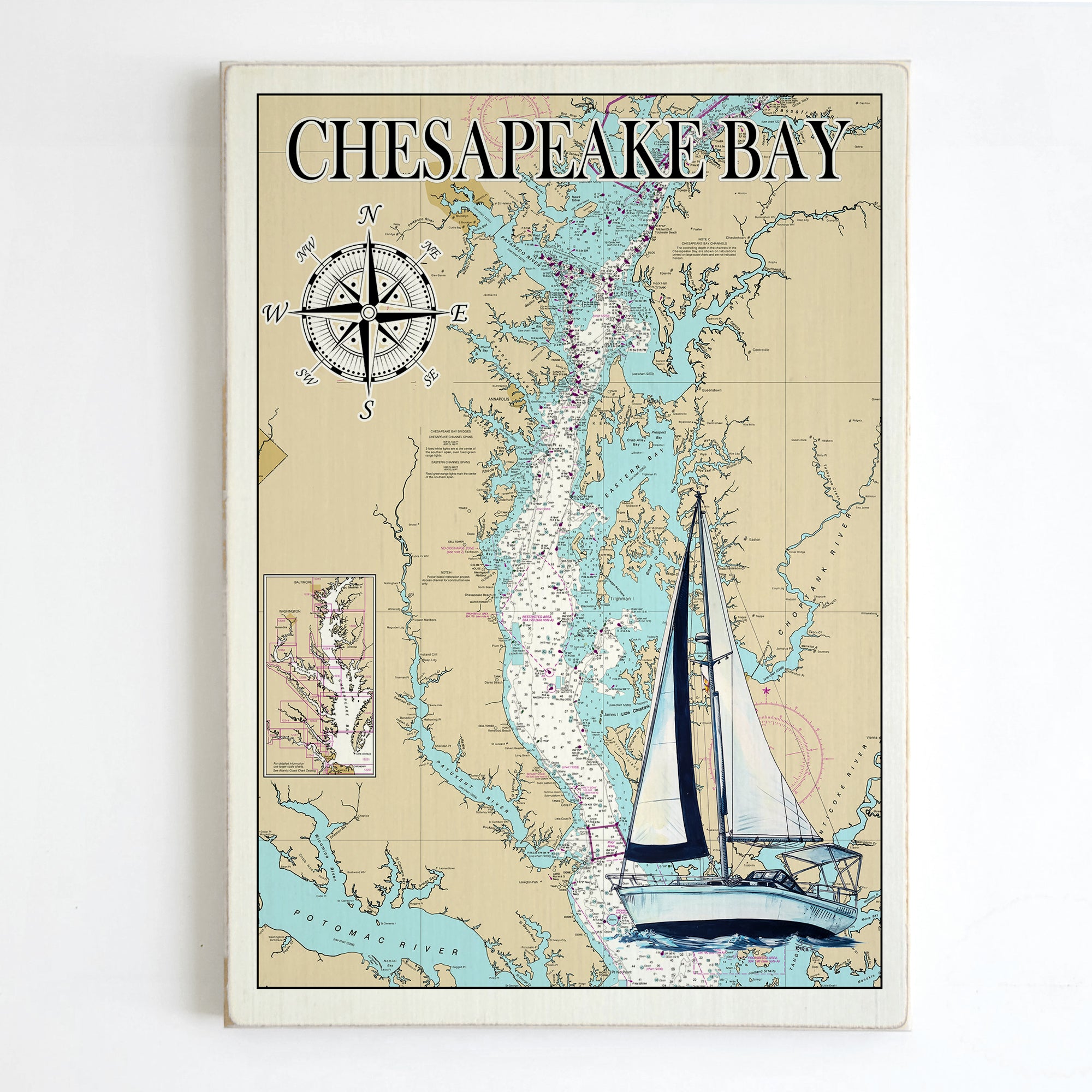 Chesapeake Bay, Sailboat Plank Map – MapMom