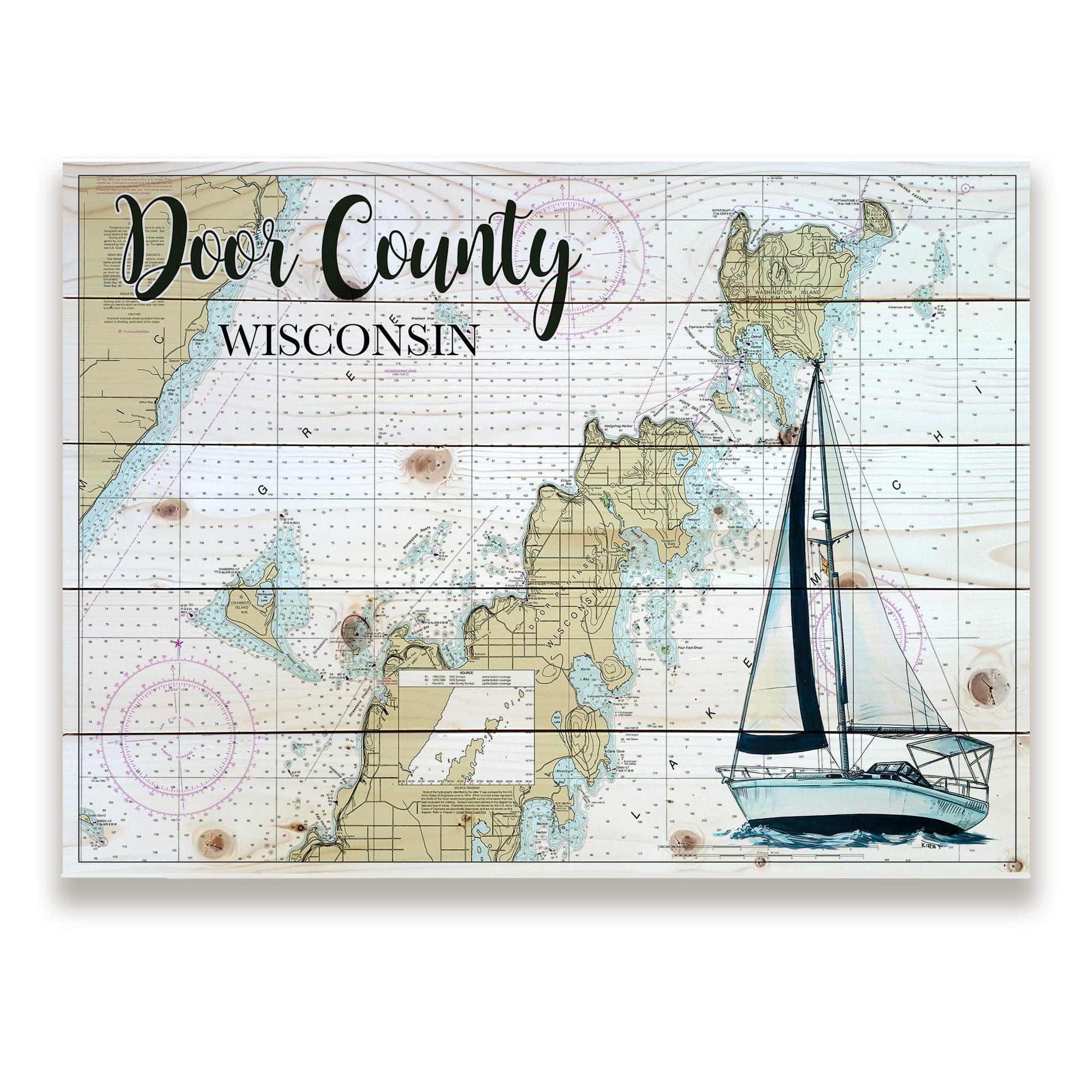 Door County, WI - Sailboat Pallet Map – MapMom