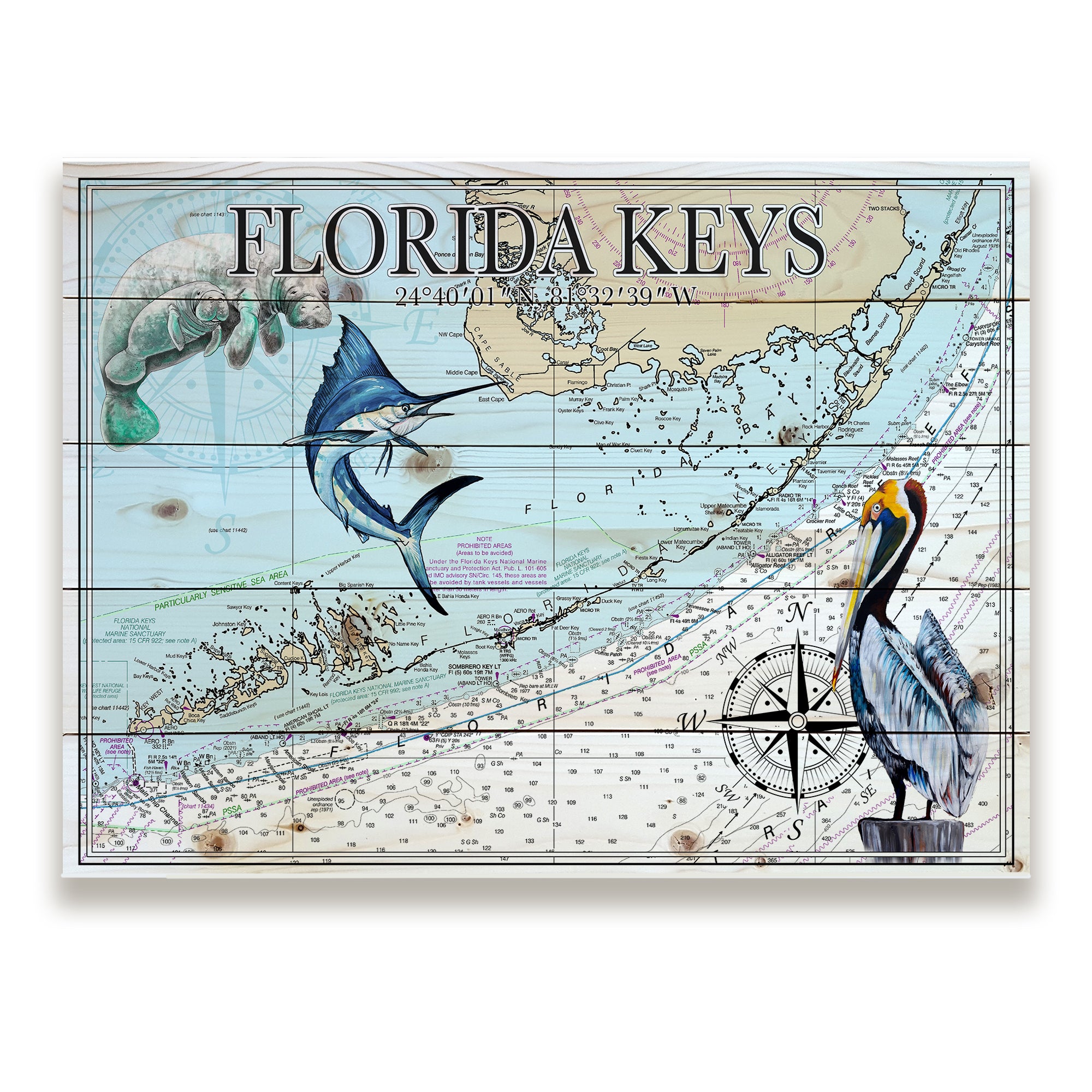 Florida Keys, FL - Ocean Life Pallet Map – MapMom