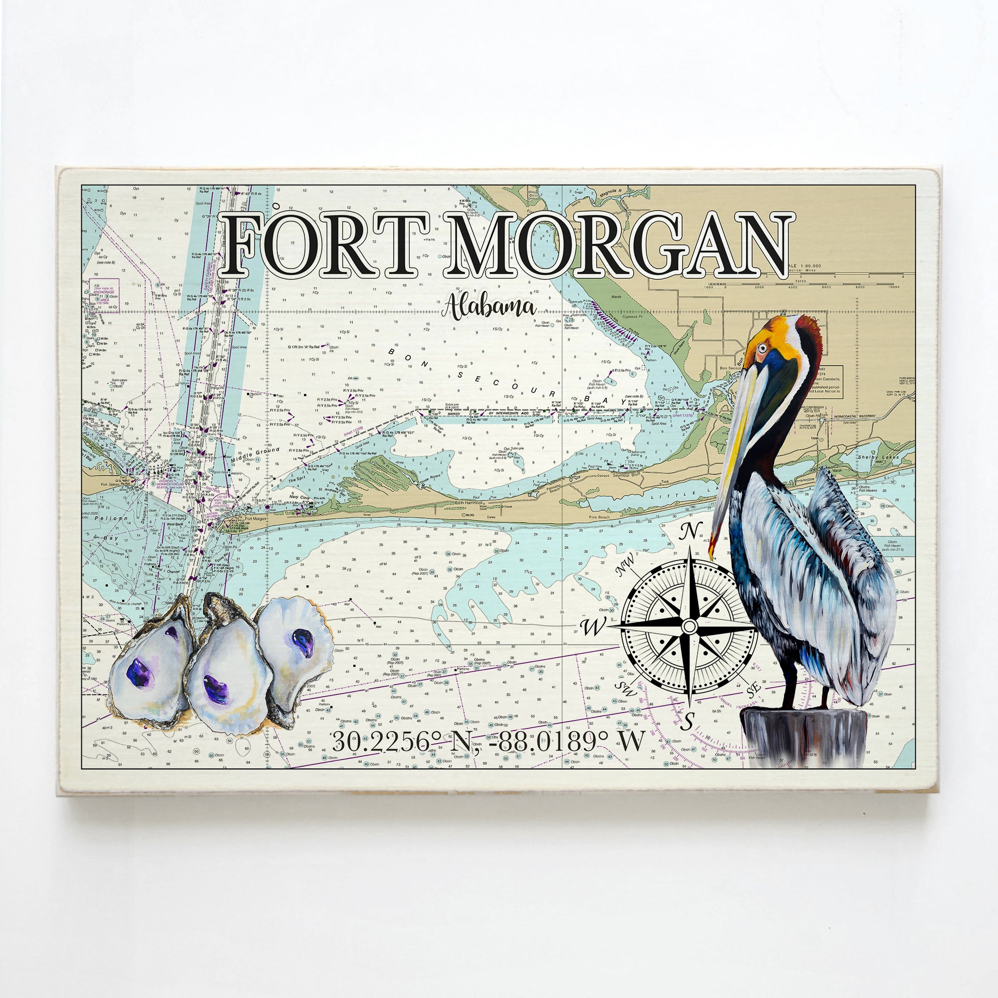 Fort Morgan, AL Pelican Oyster Plank Map – MapMom