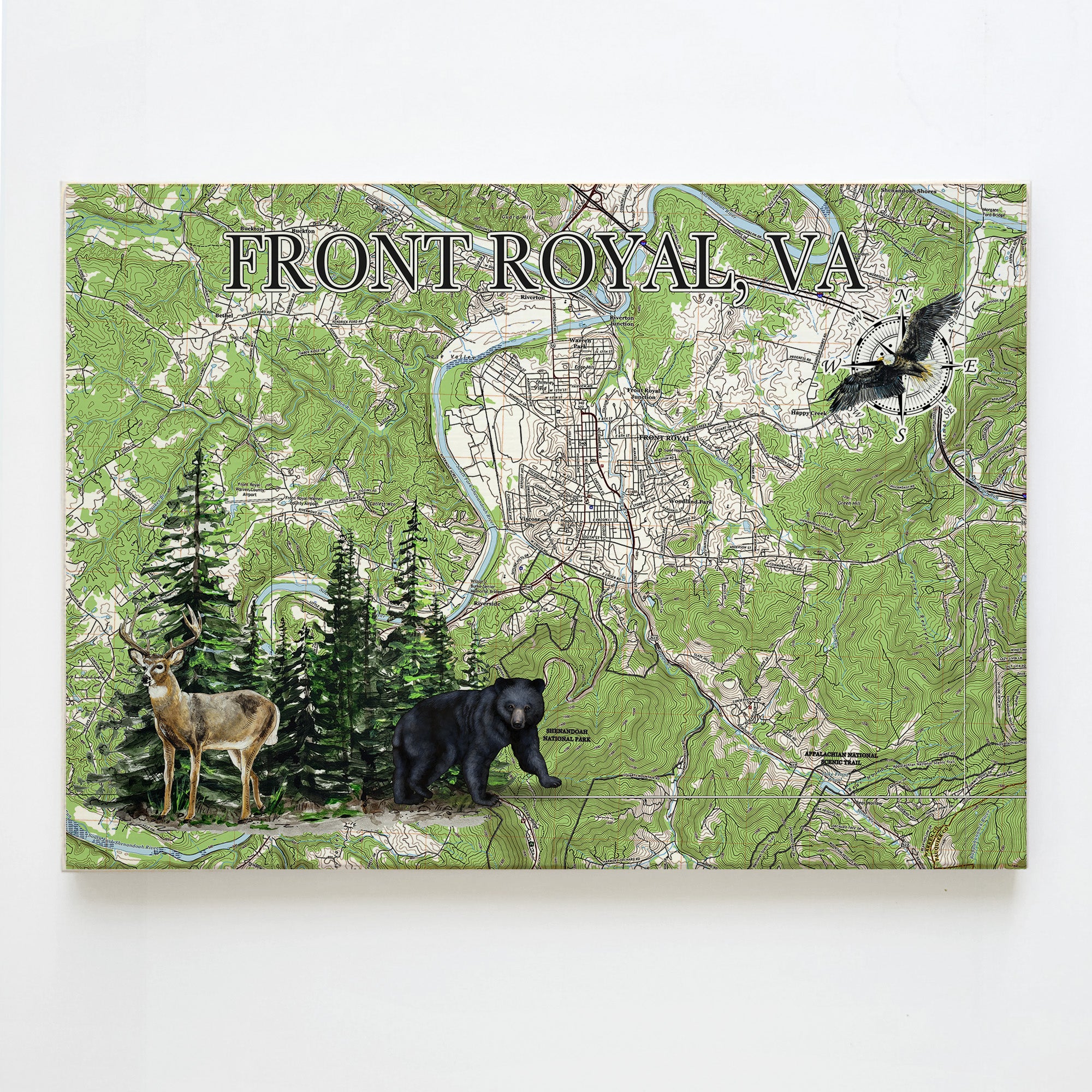 Front Royal, VA Deer Black Bear Plank Map – MapMom