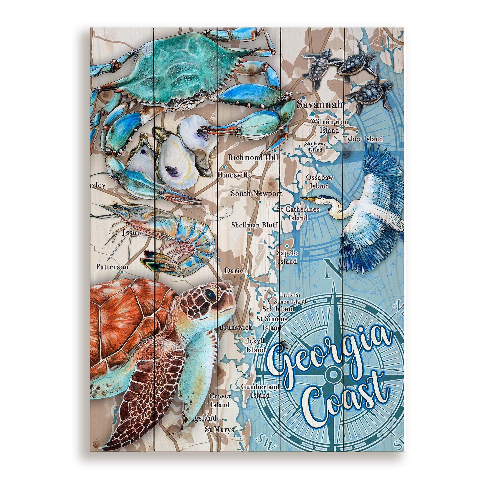 Georgia Coast, GA Ocean Life Pallet Map – MapMom