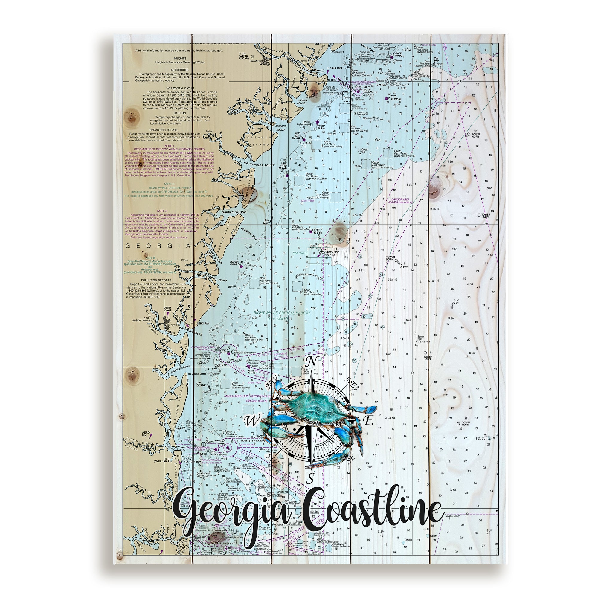Georgia Coastline NOAA, GA - Blue Crab Pallet Map – MapMom