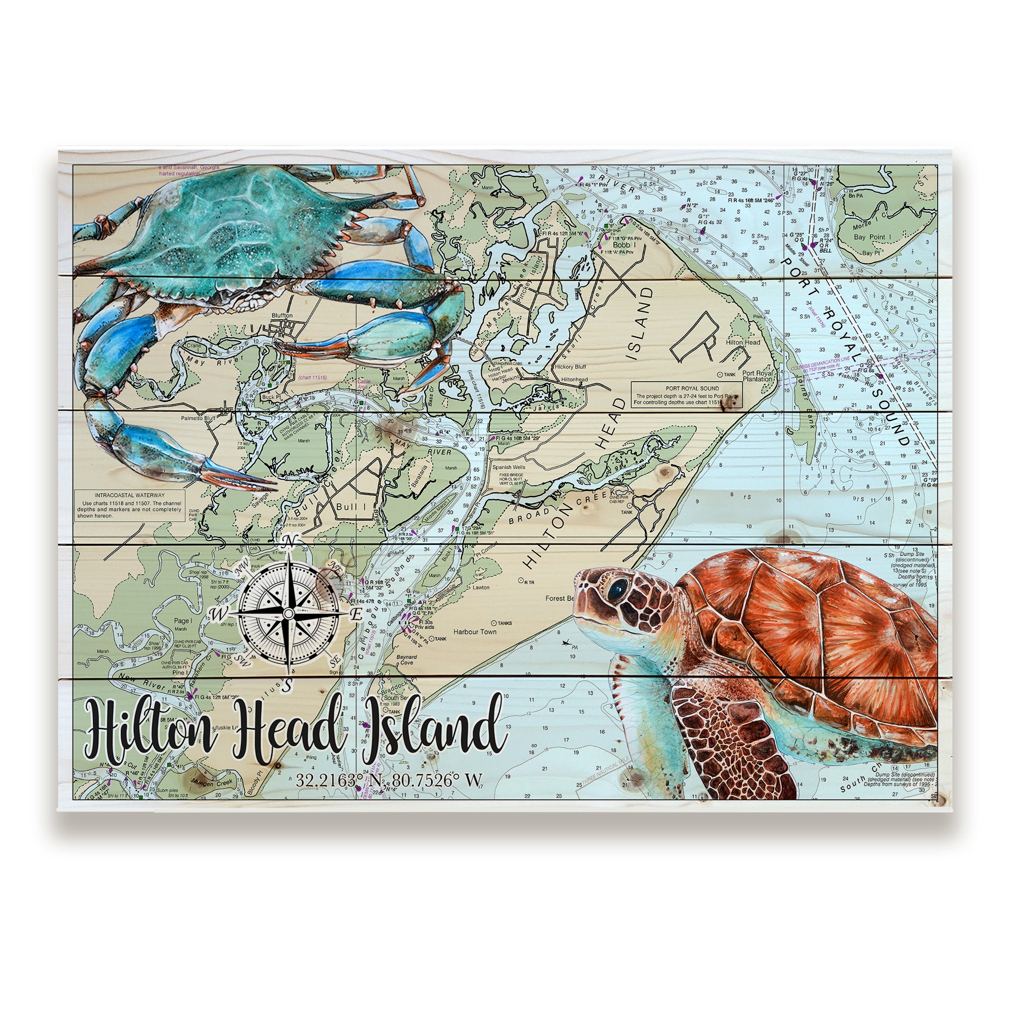 Hilton Head Island, SC- Blue Crab & Sea Turtle Pallet Map – MapMom