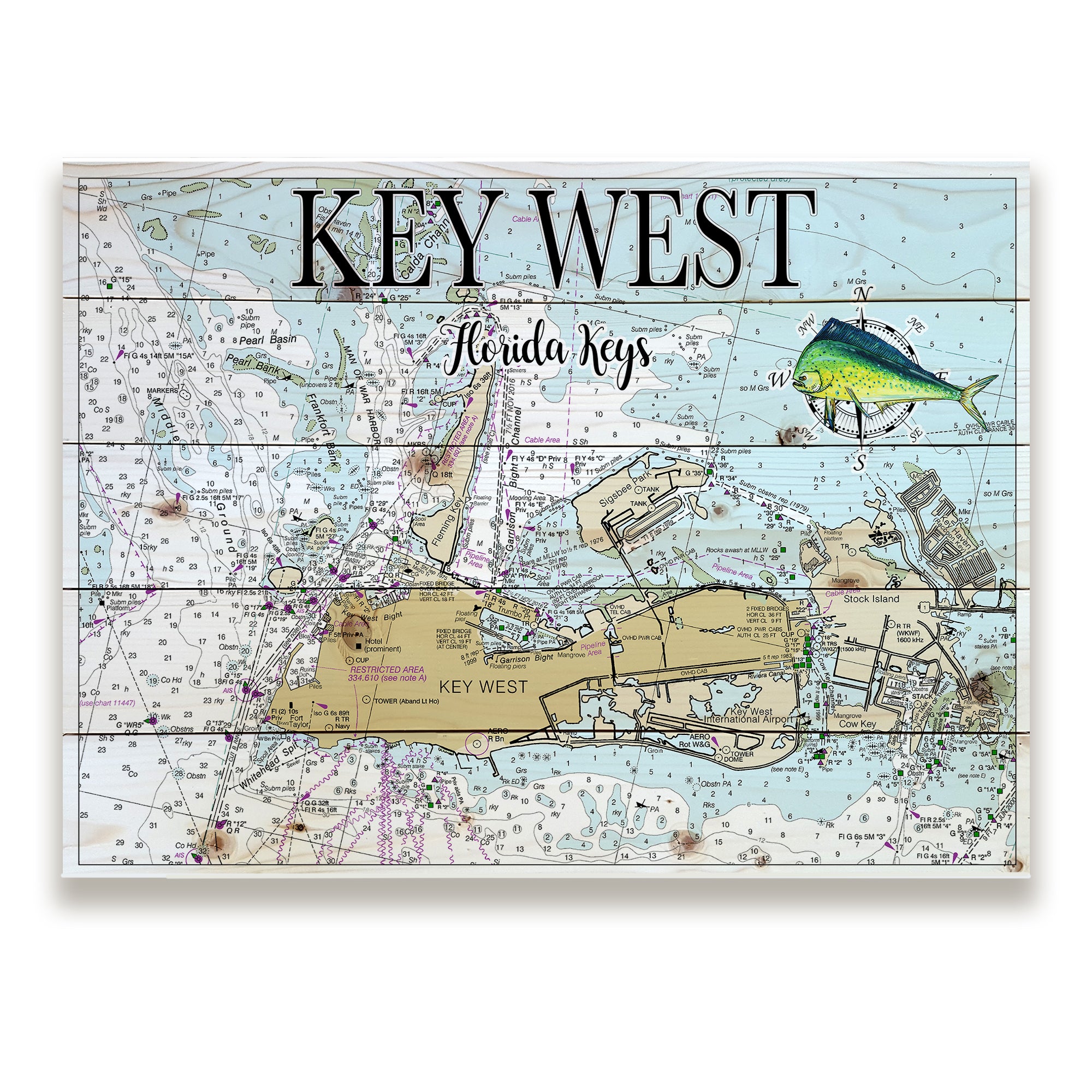 Key West, FL - Yellow Fin Dolphin Pallet Map – MapMom