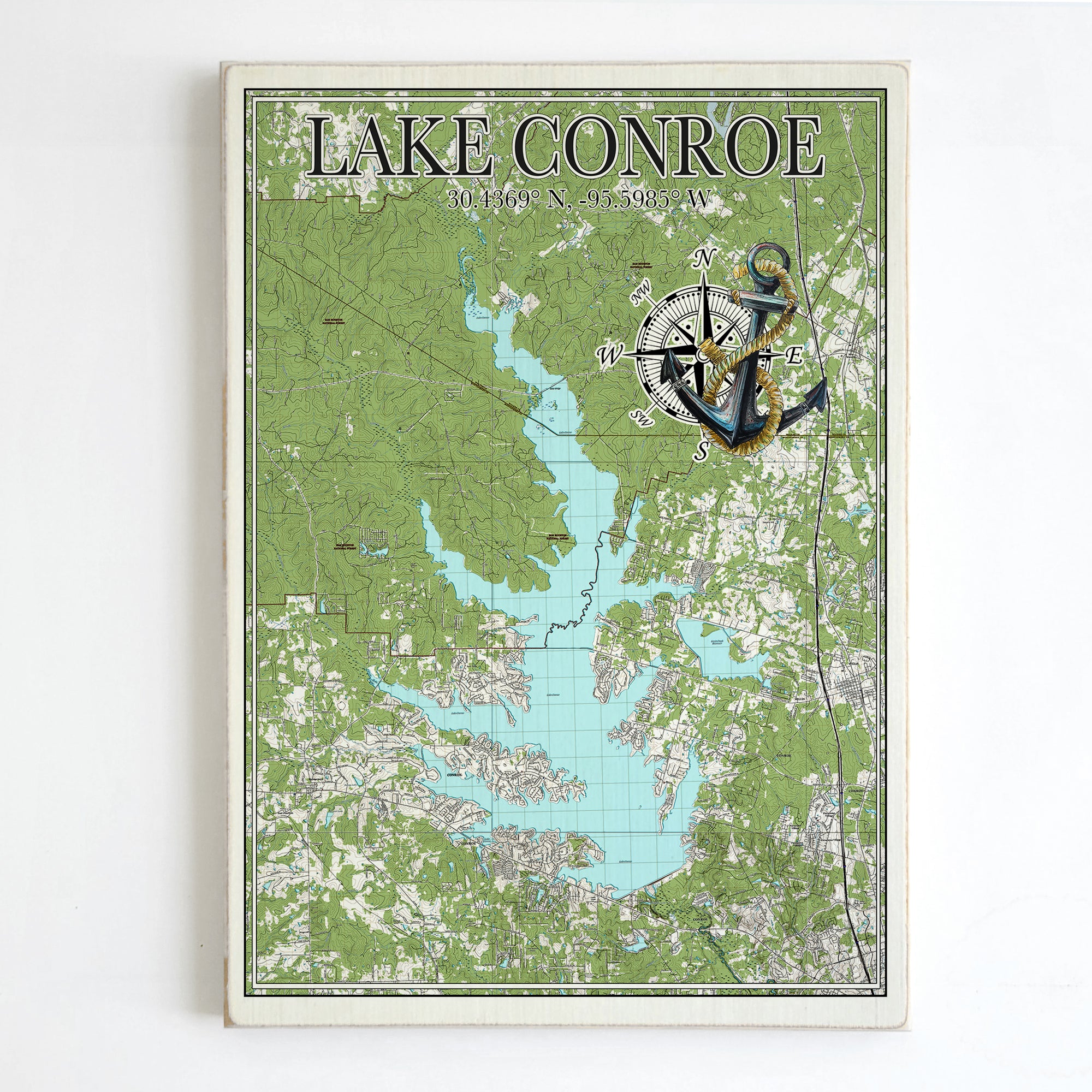 Lake Conroe, TX Anchor Plank Map – MapMom
