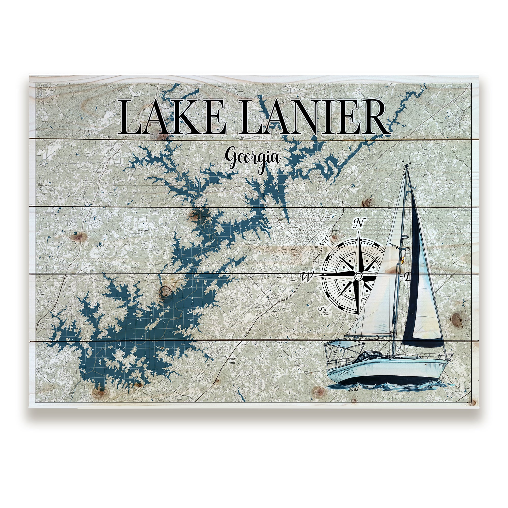 Lake Lanier, GA - Sailboat Pallet Map – MapMom