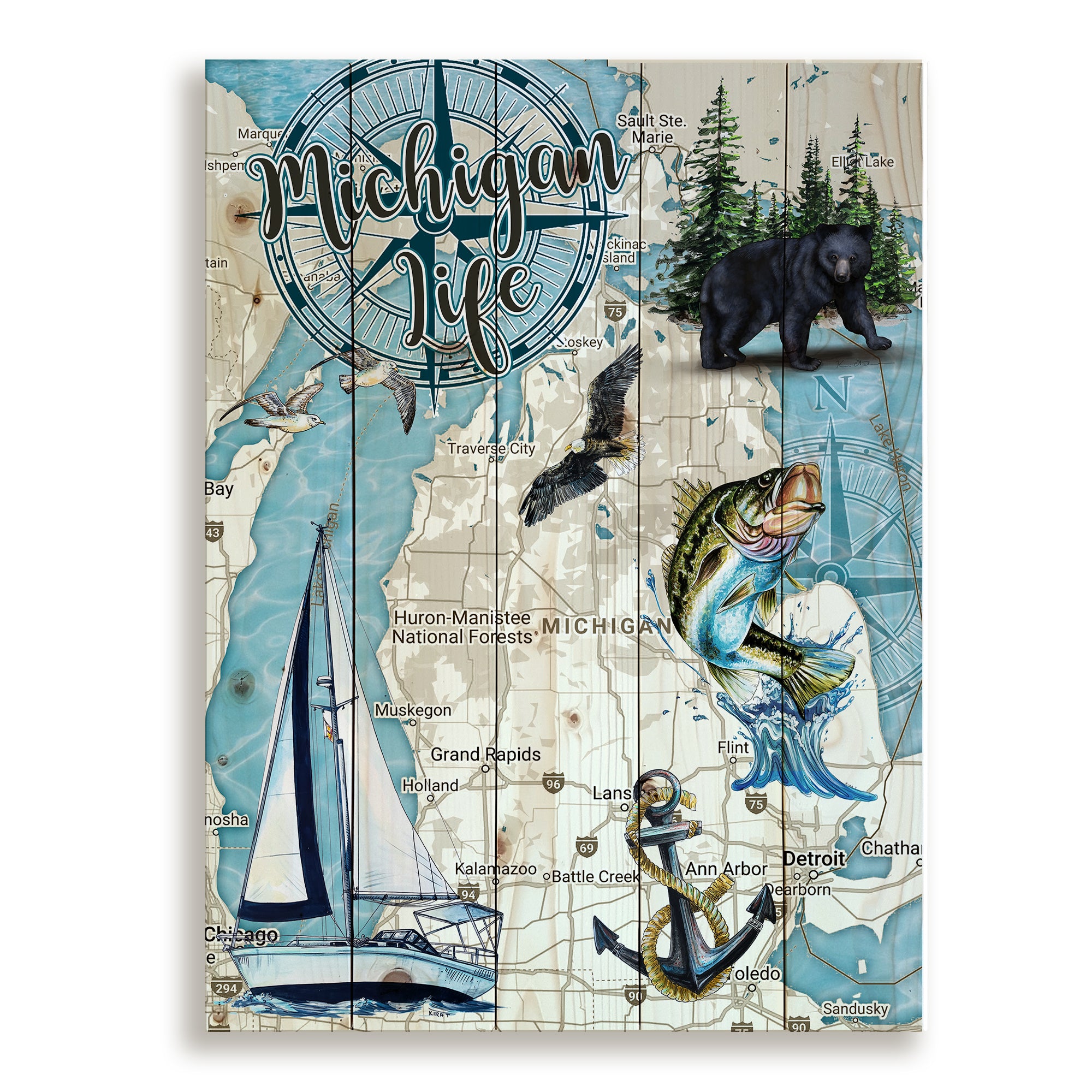 Michigan- Wild Life Pallet Map – MapMom