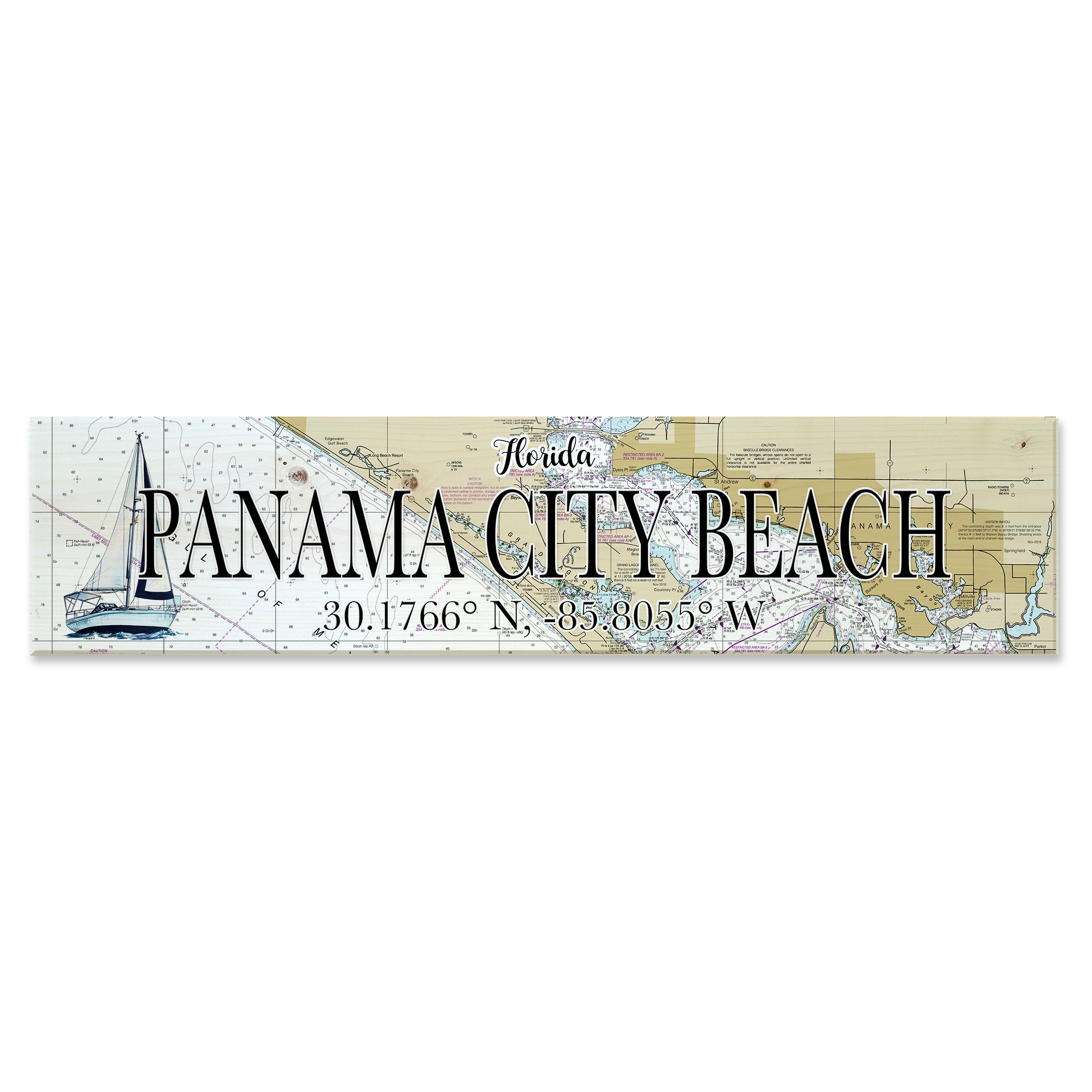 Panama City Beach, FL Sailboat Coordinate Sign – MapMom