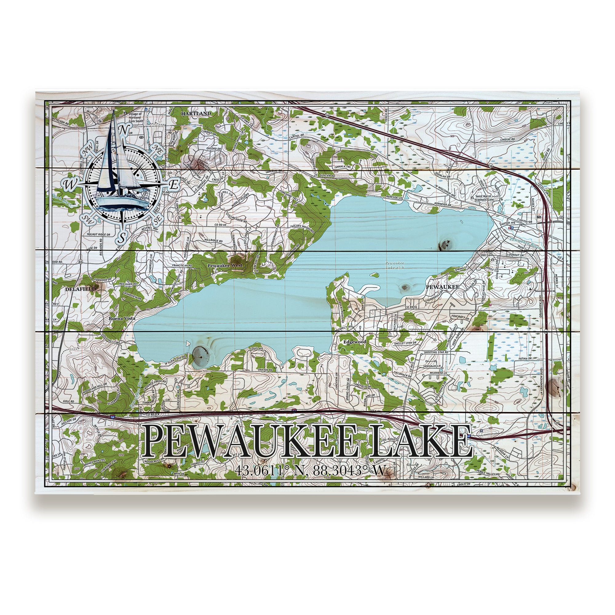 Pewaukee Lake, WI Pallet Map – MapMom