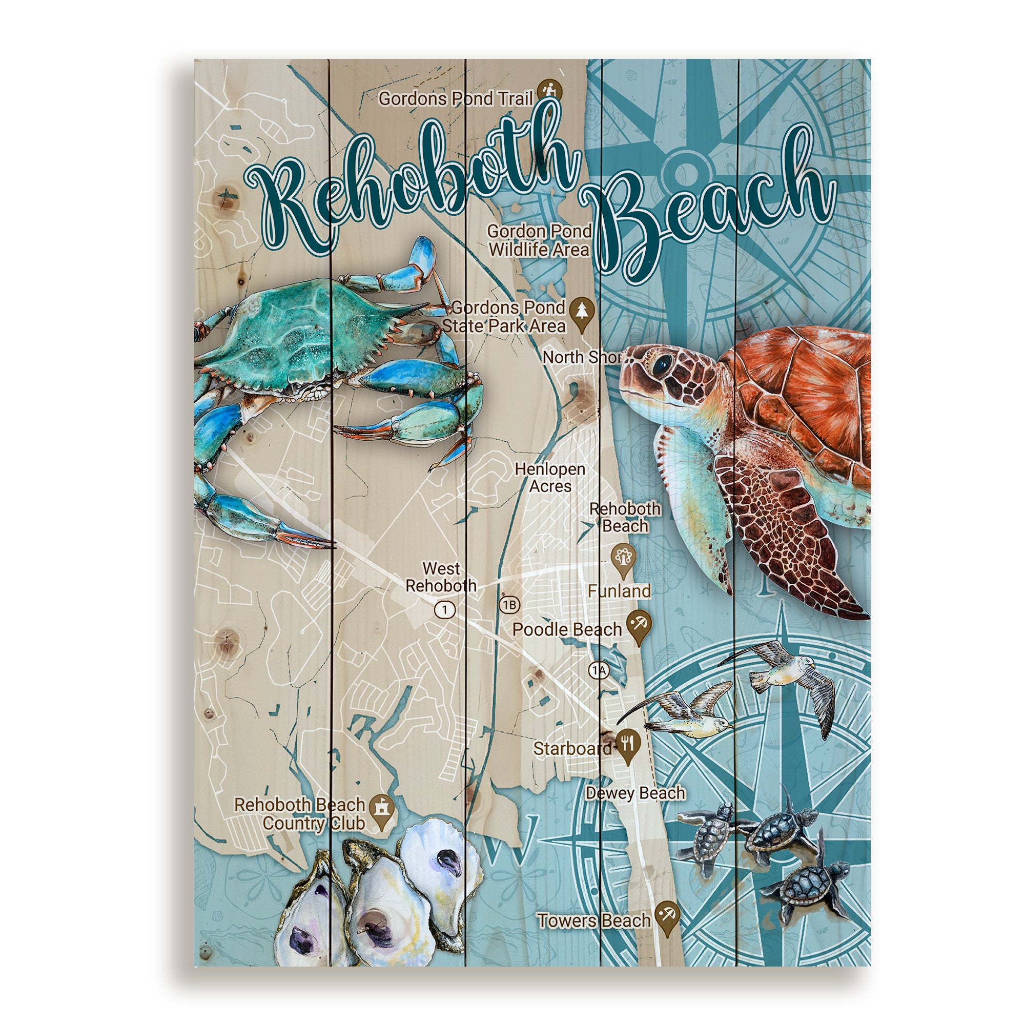 Rehoboth Beach, DE - Ocean Life Pallet Map – MapMom