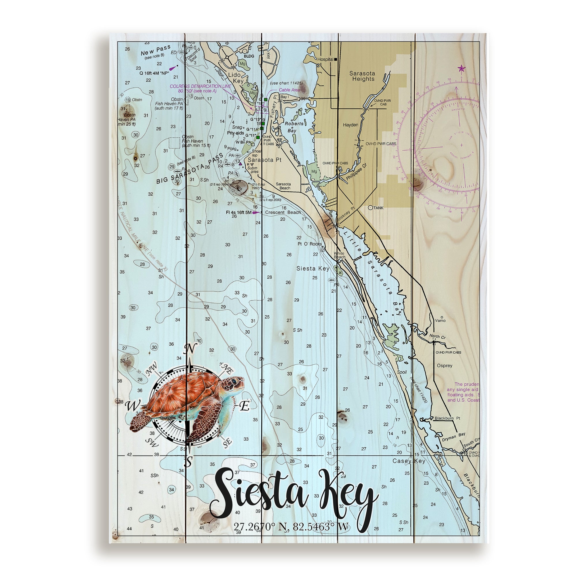 Siesta Key, FL - Sea Turtle Pallet Map – MapMom