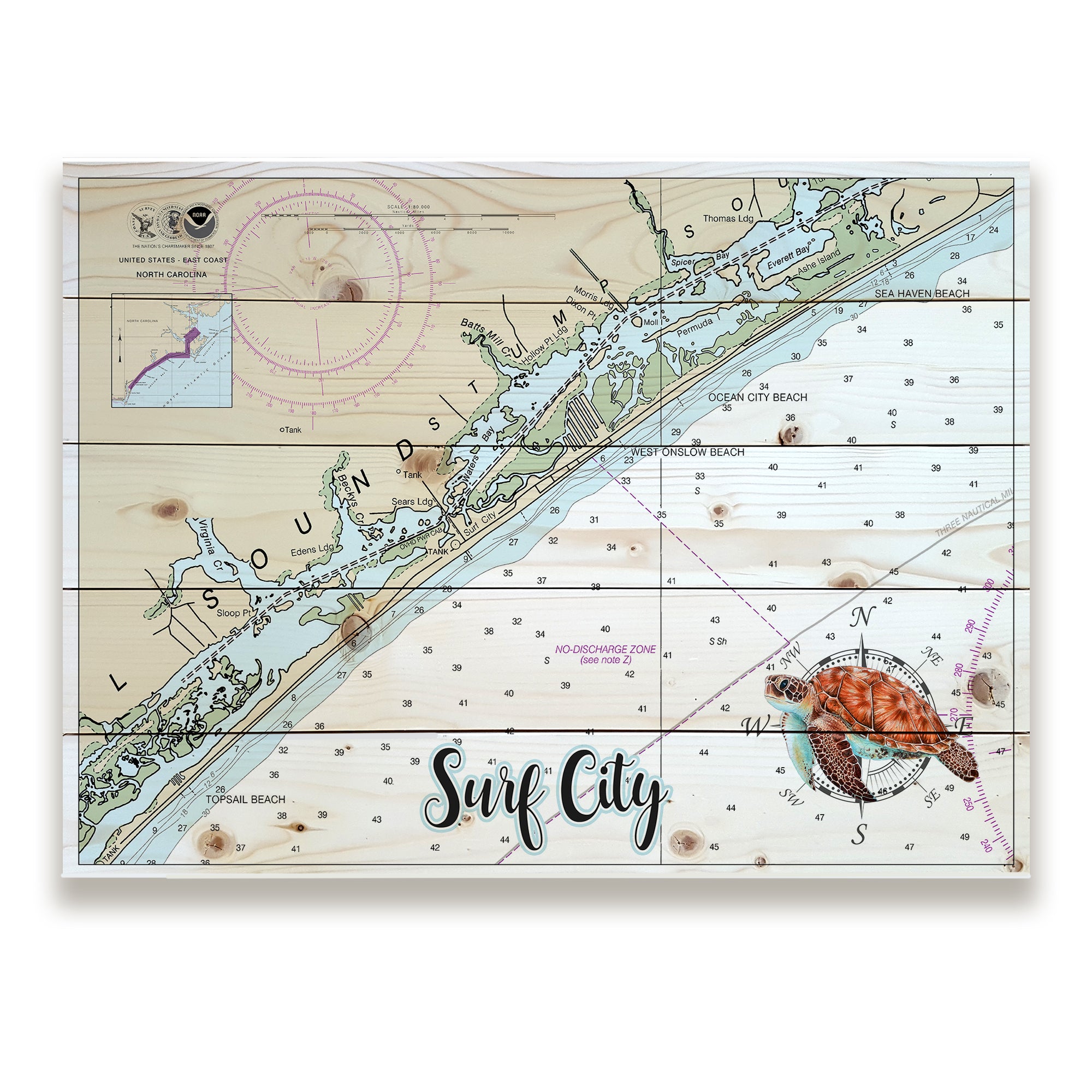 Surf City, NC - Sea Turtle Pallet Map – MapMom