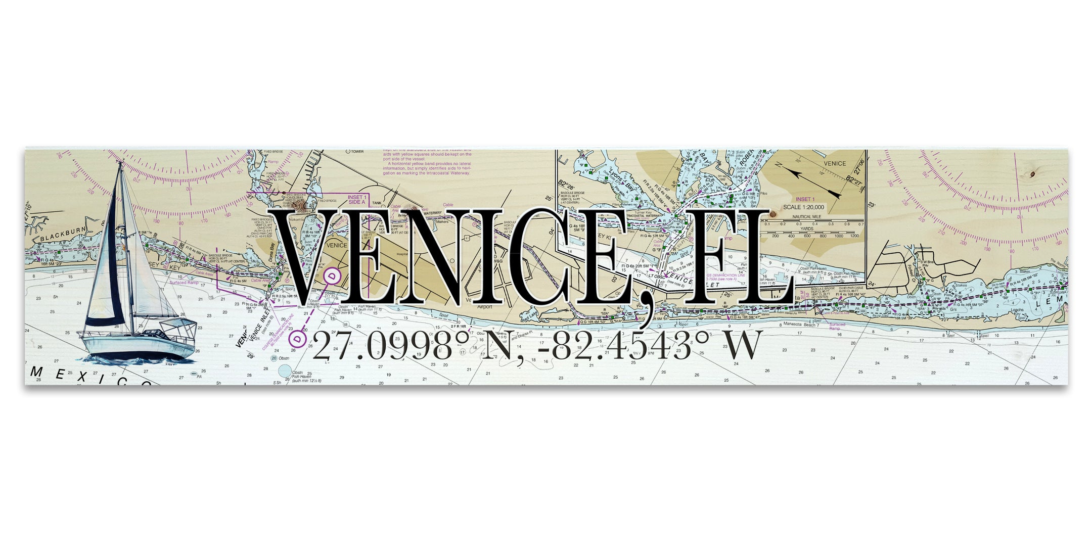 Venice, FL Sailboat Coordinate Sign – MapMom