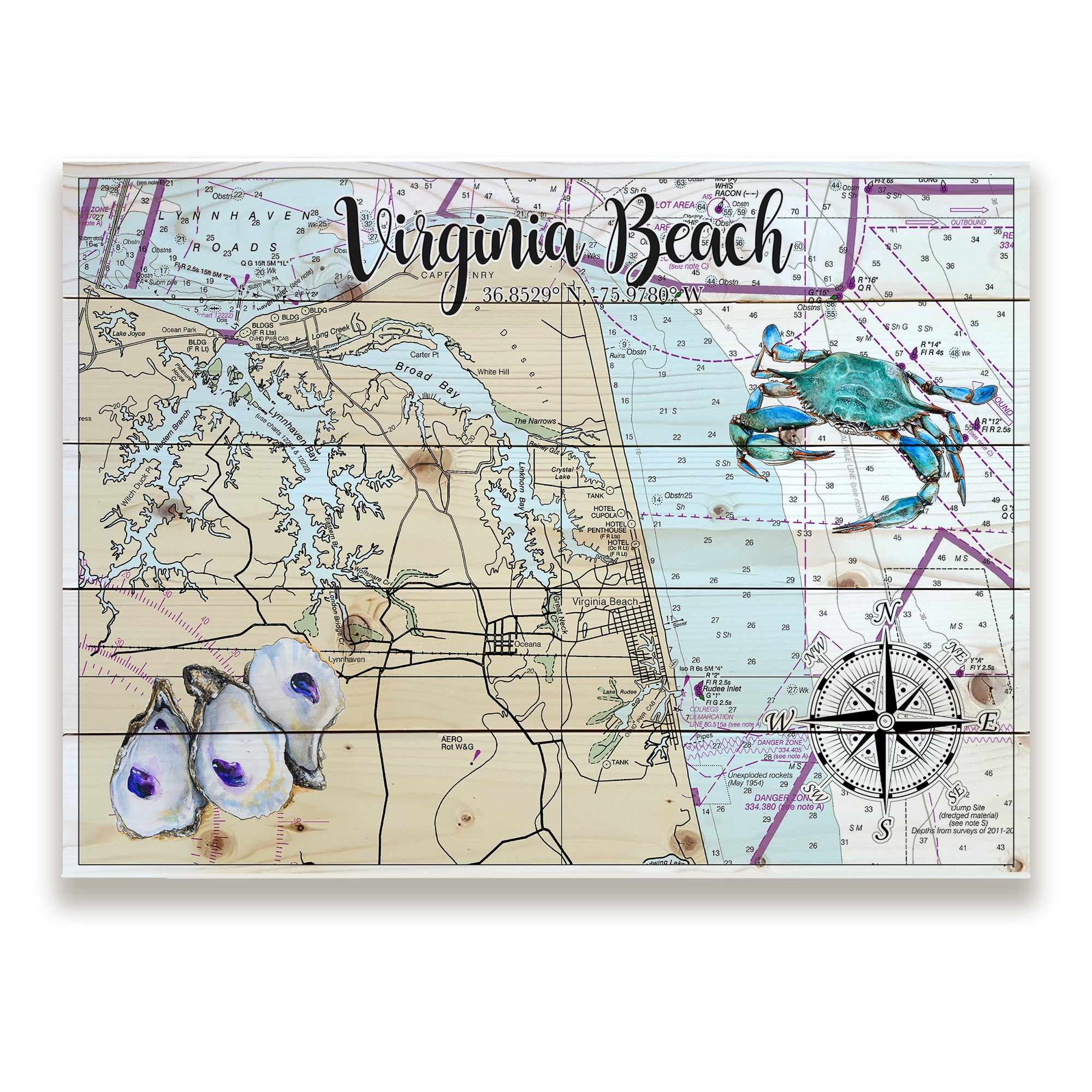 Virginia Beach, VA - Blue Crab & Oysters Pallet Map – MapMom