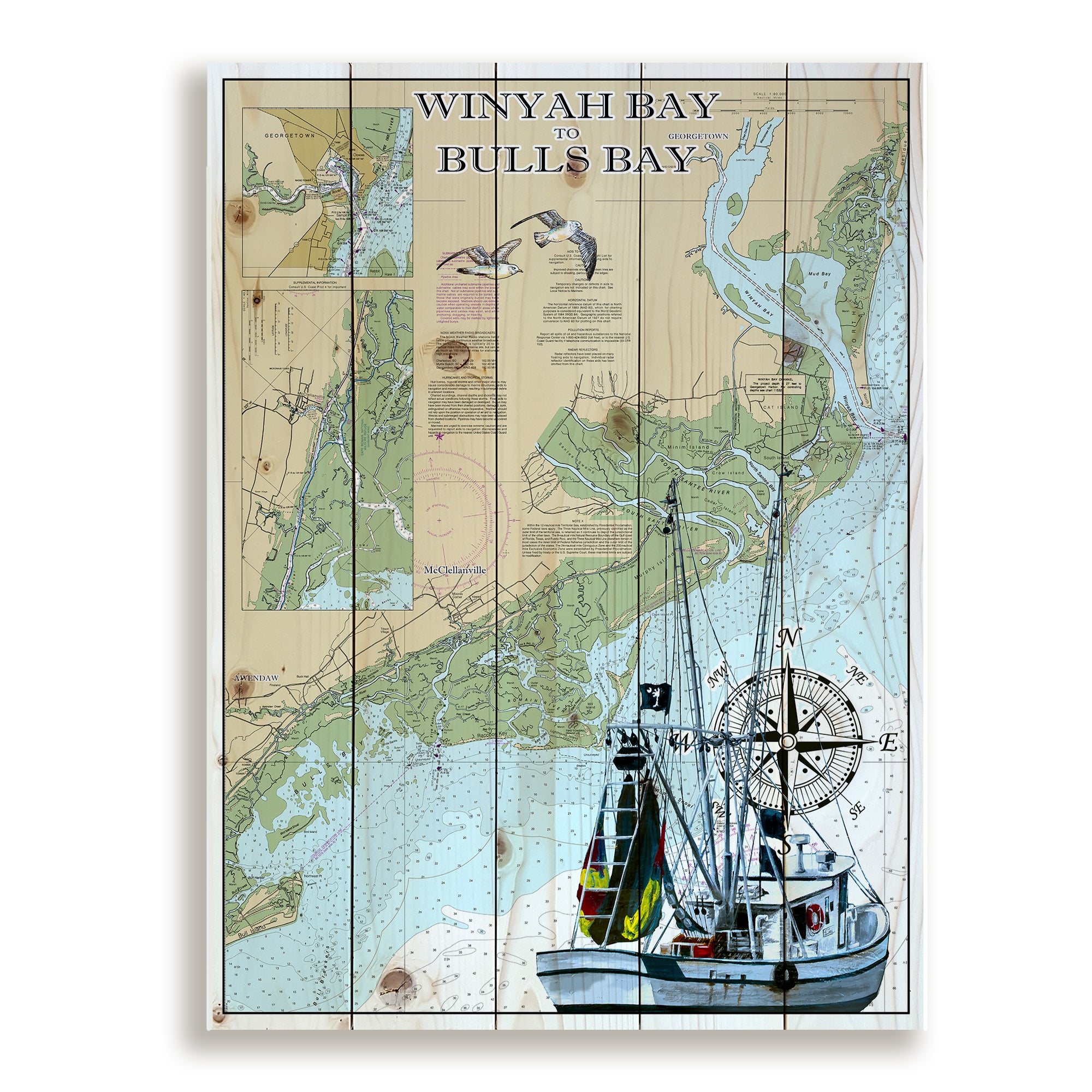 Winyah Bay to Bull's Bay, SC -Shrimp Boat Pallet Map – MapMom